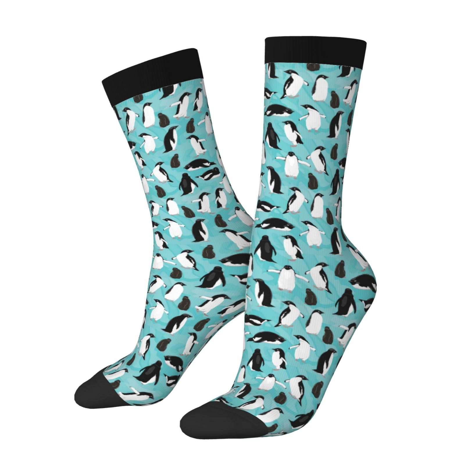 Gukieu Penguins Print Contrast Color Mid-calf Socks, Sweat-wicking ...