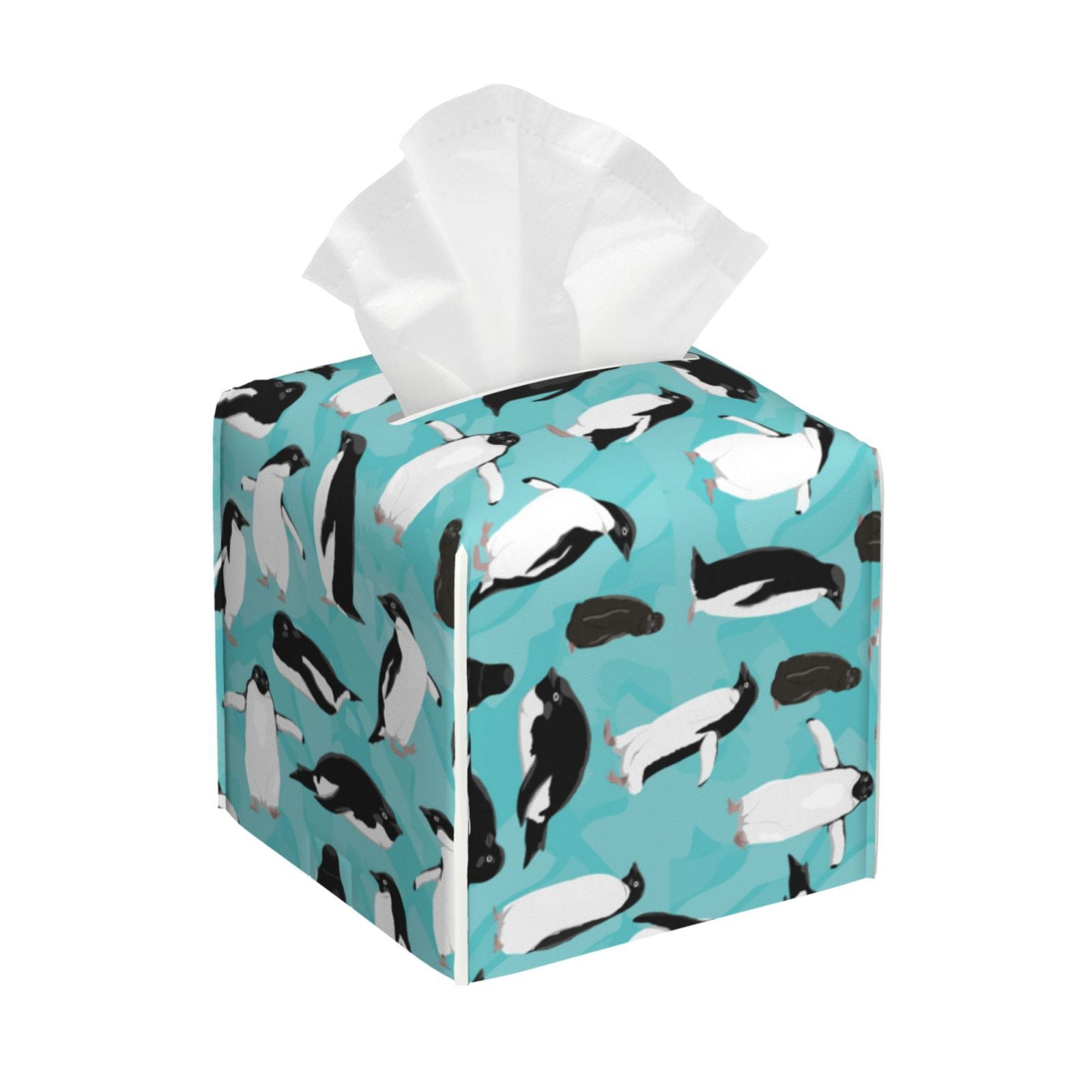 Gukieu Penguins Print Leather Tissue Box, PVC Waterproof Velcro Opening ...