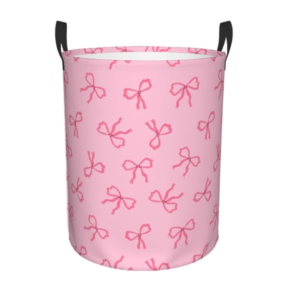 Gukieu Pink Bows Print Round Dirty Clothes Bag, Waterproof Standing ...
