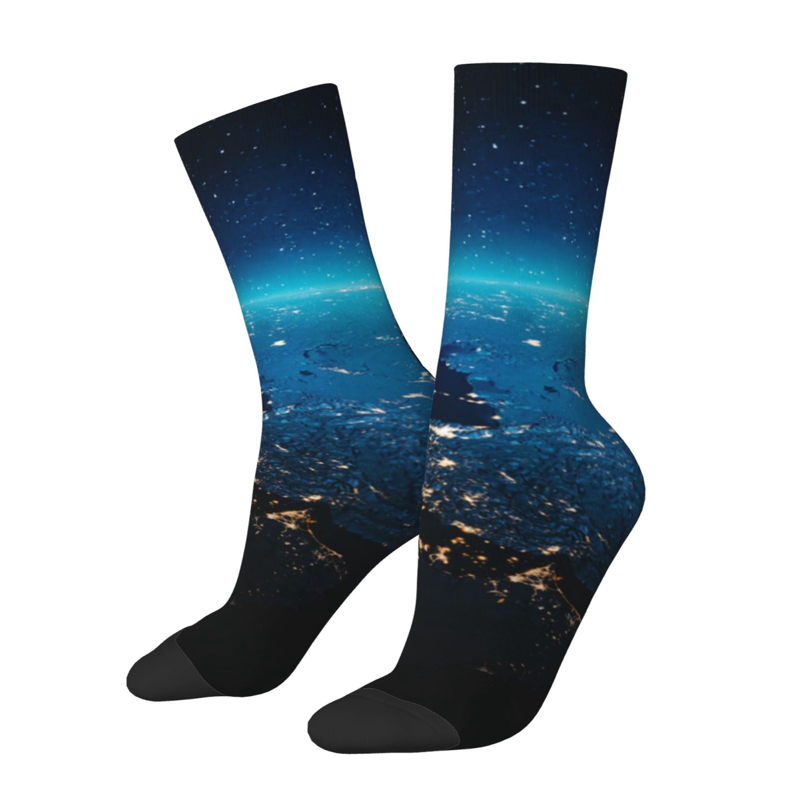Gukieu Planet Earth Print Contrast Color Mid-calf Socks, Sweat-wicking ...