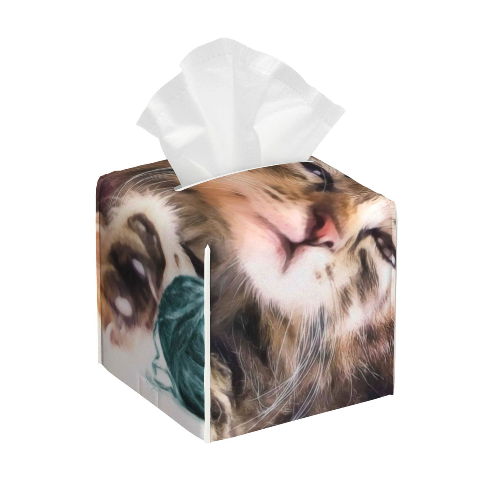 Gukieu Playful Cat Print Leather Tissue Box, PVC Waterproof Velcro ...