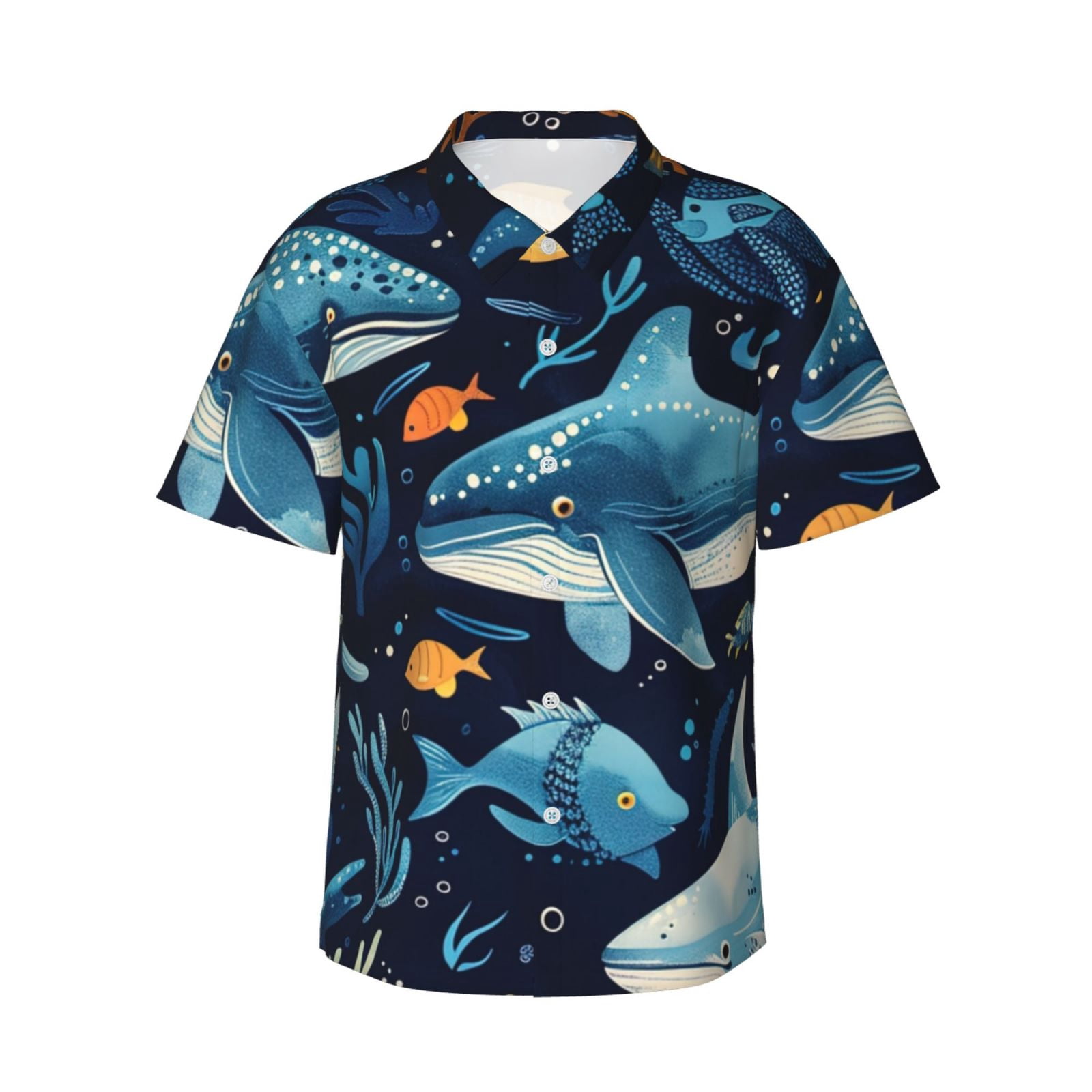 Gukieu Playful Whales Underwater Scene Print Men's Short-sleeved Shirts ...