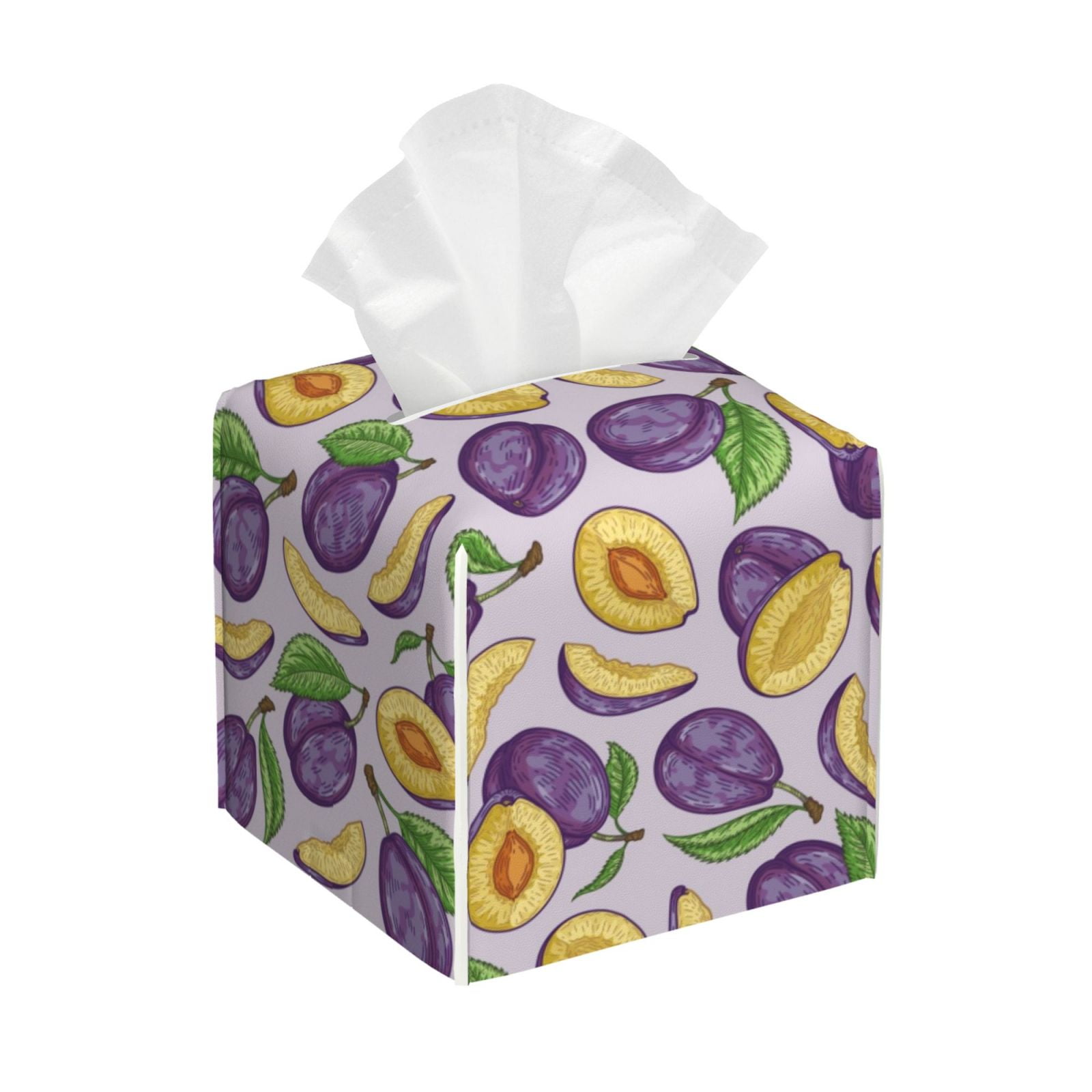 Gukieu Plum Print Leather Tissue Box, PVC Waterproof Velcro Opening and ...