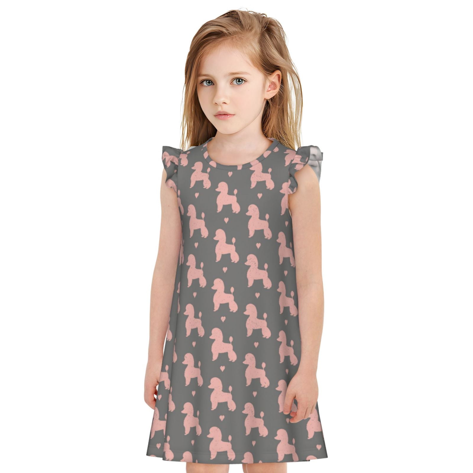 Gukieu Poodle Dog Print Girls' Flying Sleeves Nightdress, Round Neck ...