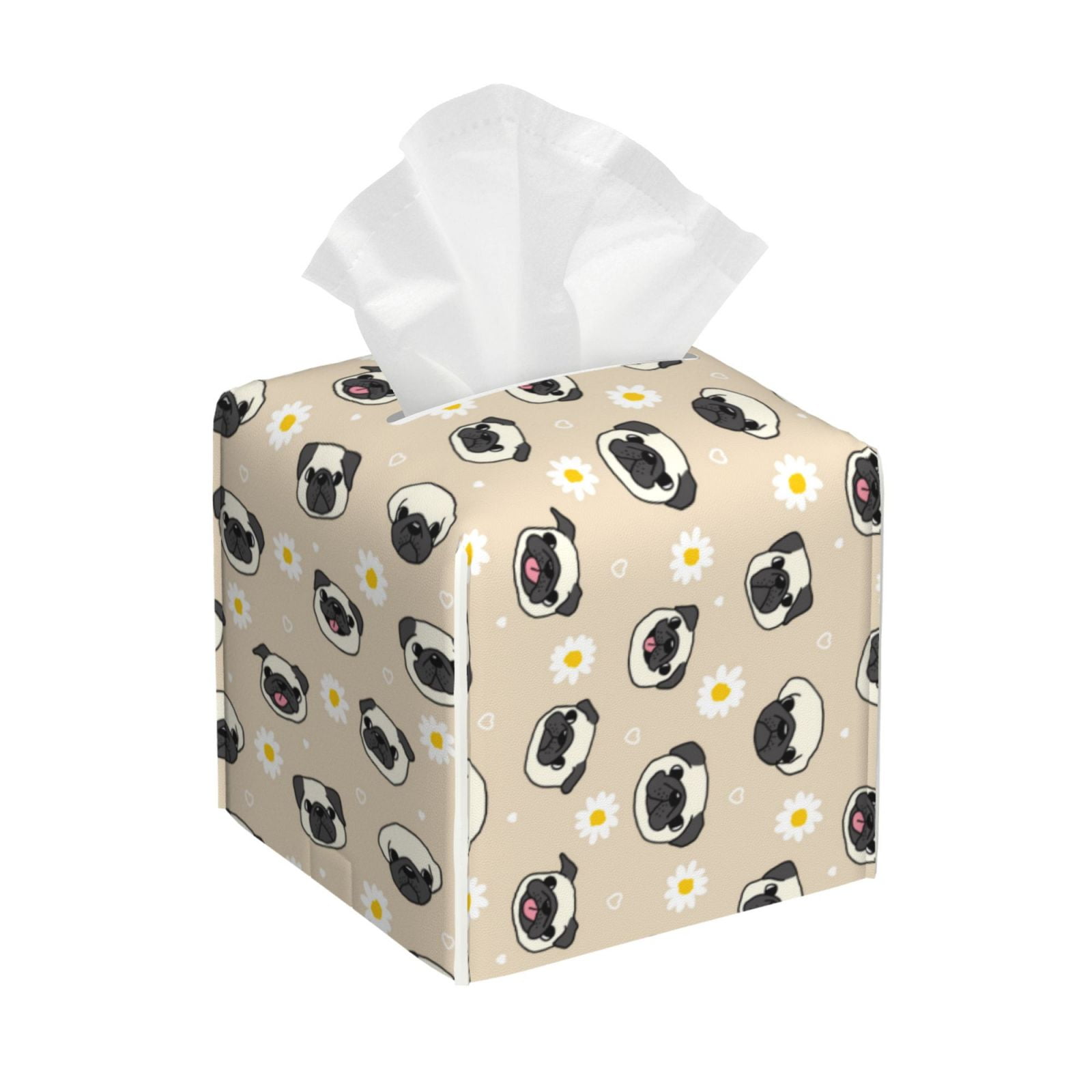 Gukieu Pug Dog Face Print Leather Tissue Box, PVC Waterproof Velcro ...