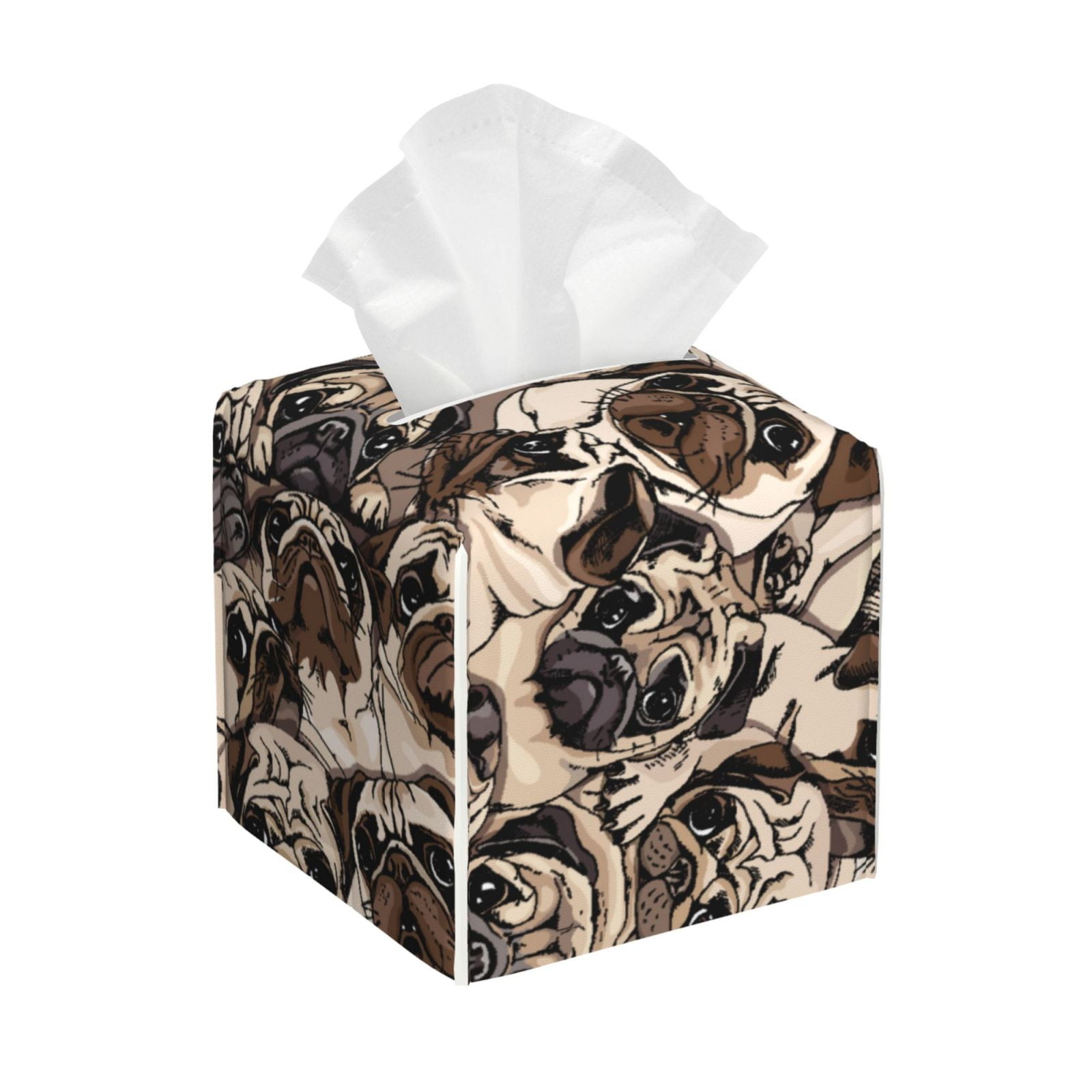 Gukieu Pug Print Leather Tissue Box, PVC Waterproof Velcro Opening and ...