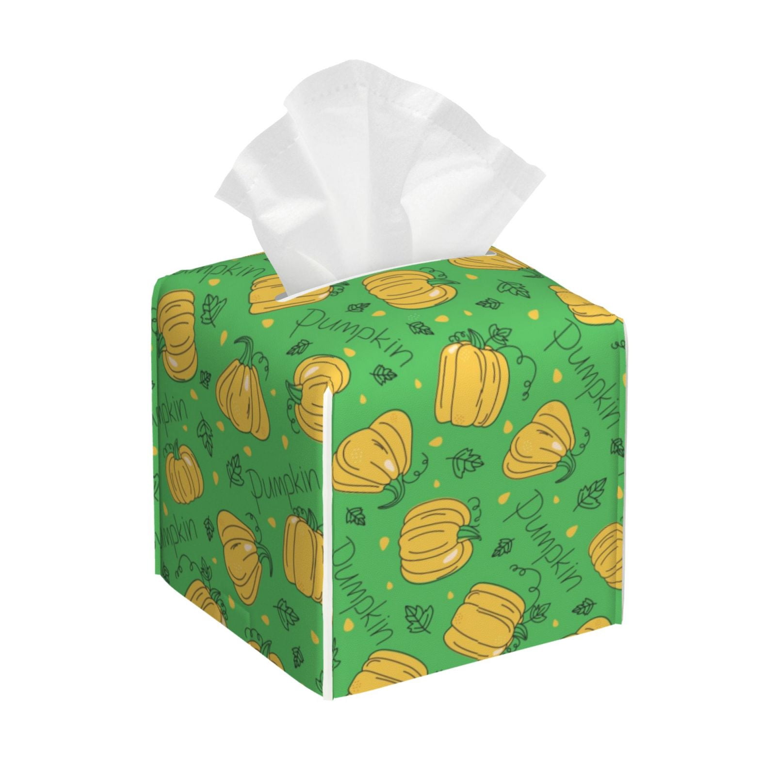 Gukieu Pumpkin Leaves Print Leather Tissue Box, PVC Waterproof Velcro ...