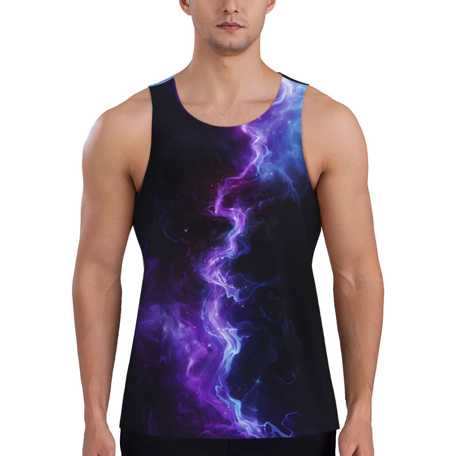 Gukieu Purple And Blue Nebula Print Men's Quick Dry Fitness Vest, Round ...