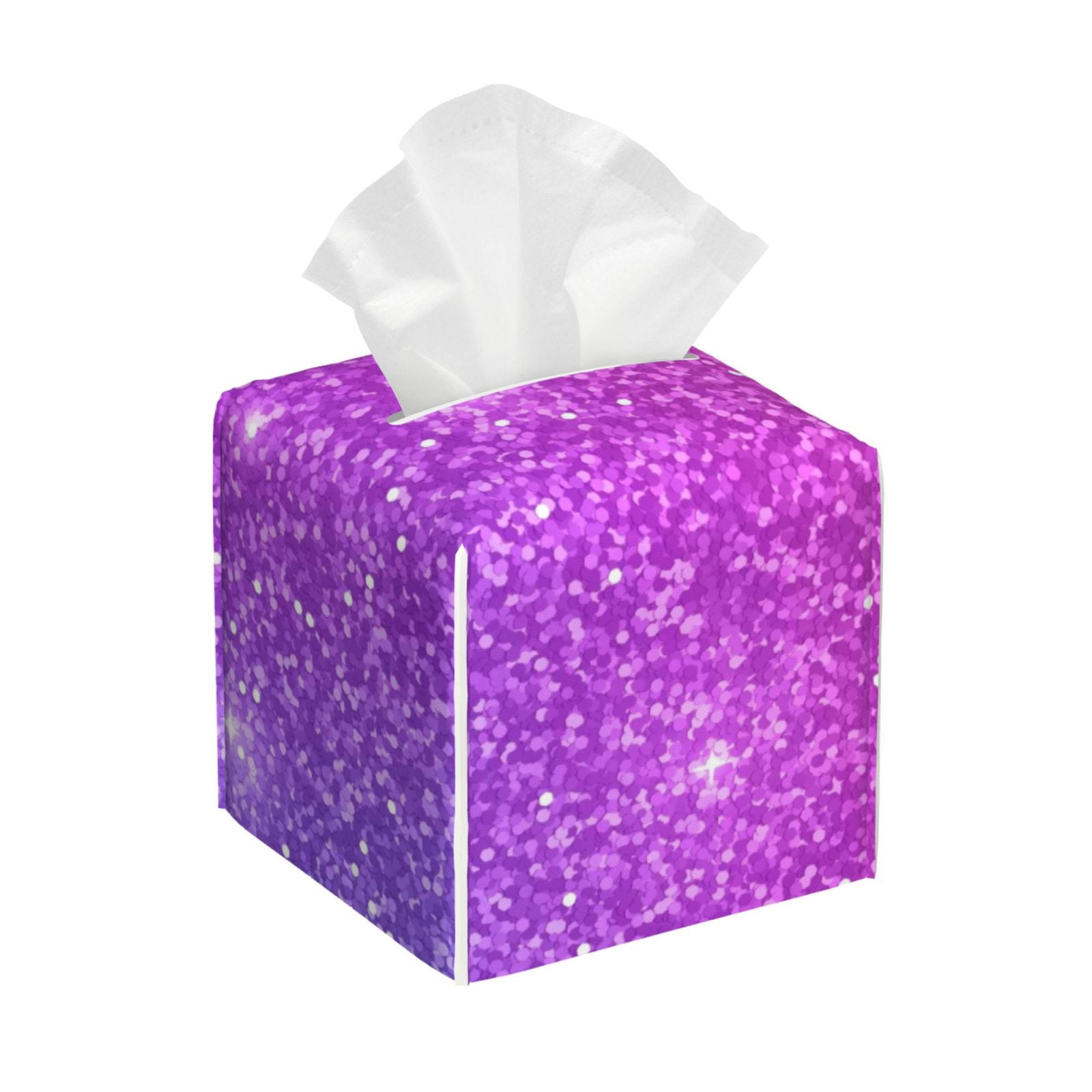 Gukieu Purple Glitter Print Leather Tissue Box, PVC Waterproof Velcro ...