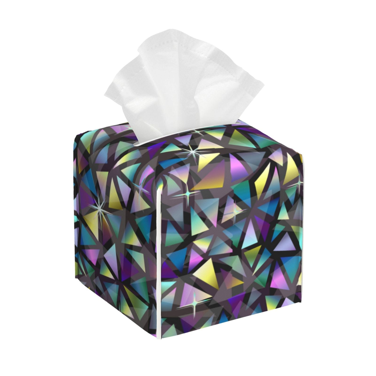 Gukieu Purple-Gold Triangles Print Leather Tissue Box, PVC Waterproof ...