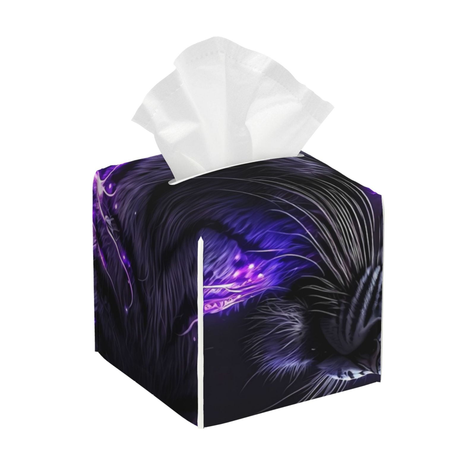 Gukieu Purple Plant White Tiger Print Leather Tissue Box, PVC ...