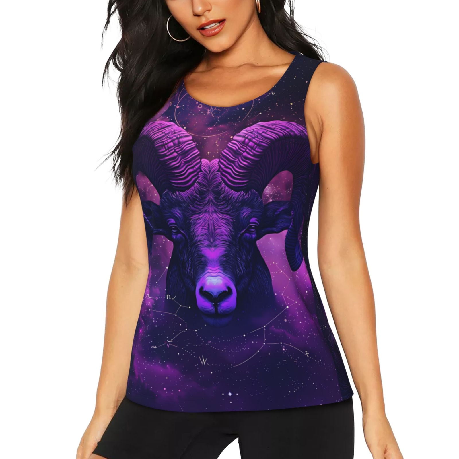 Gukieu Purple Starry Sky Antelope Print Women's Quick-drying Fitness ...
