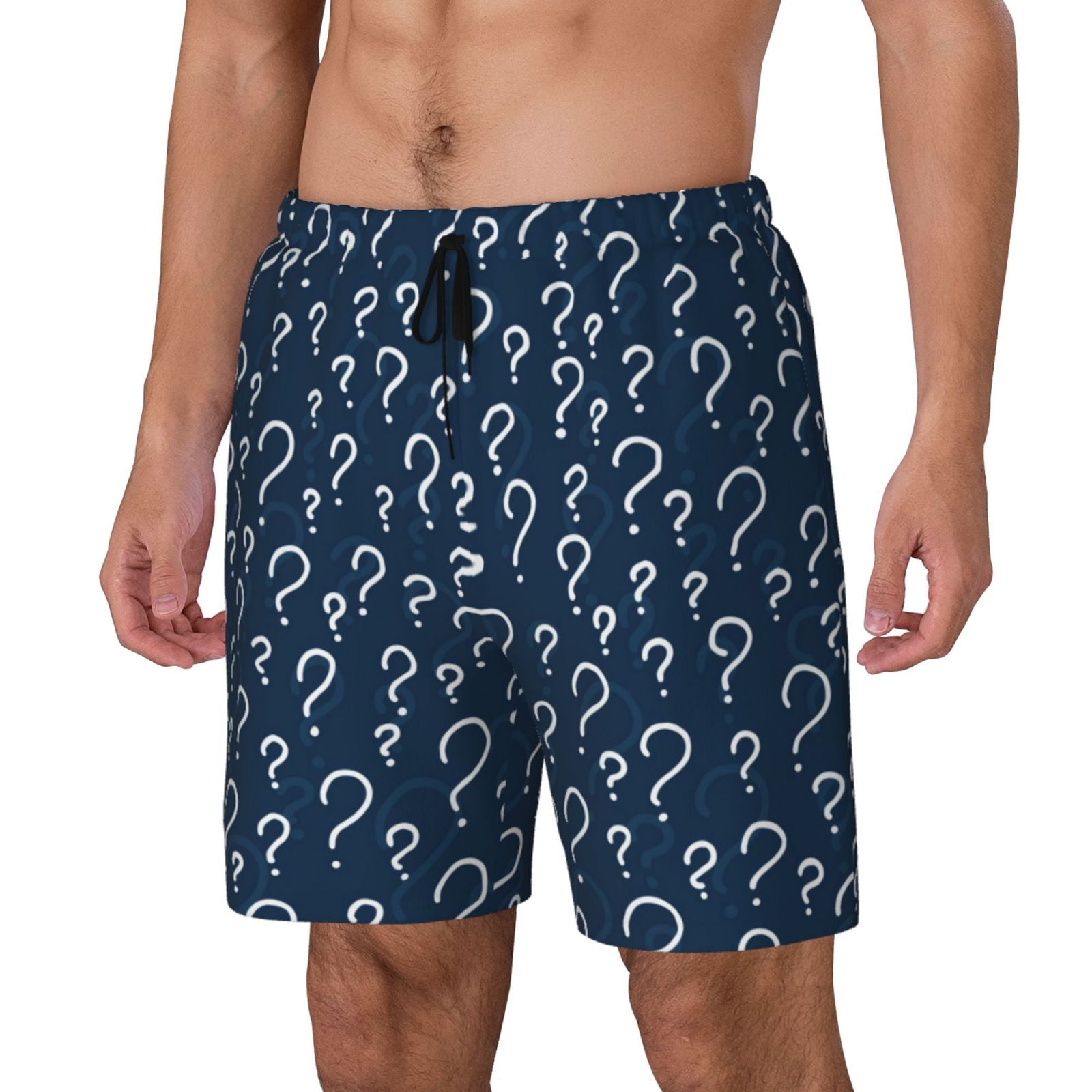 Gukieu Question Marks Print Men's Double Layer Sports Swim Trunks ...