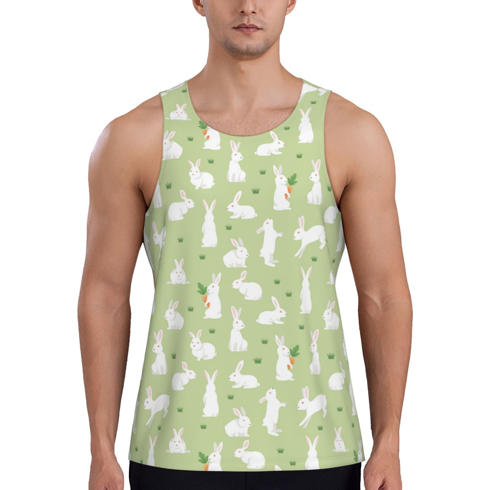 Gukieu Rabbit And Carrot (2) Print Men's Quick Dry Fitness Vest, Round ...