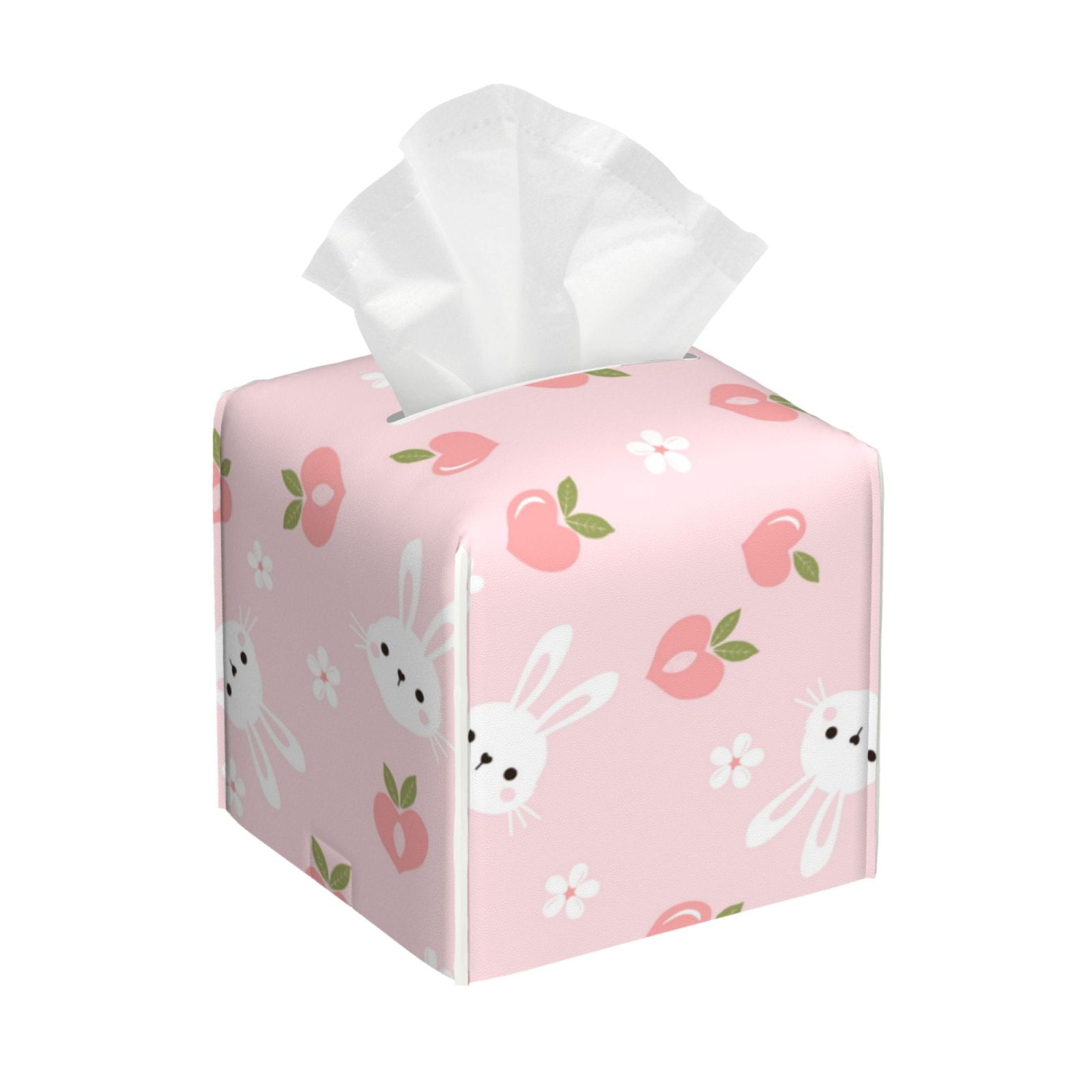 Gukieu Rabbit And Peach Print Leather Tissue Box, PVC Waterproof Velcro ...