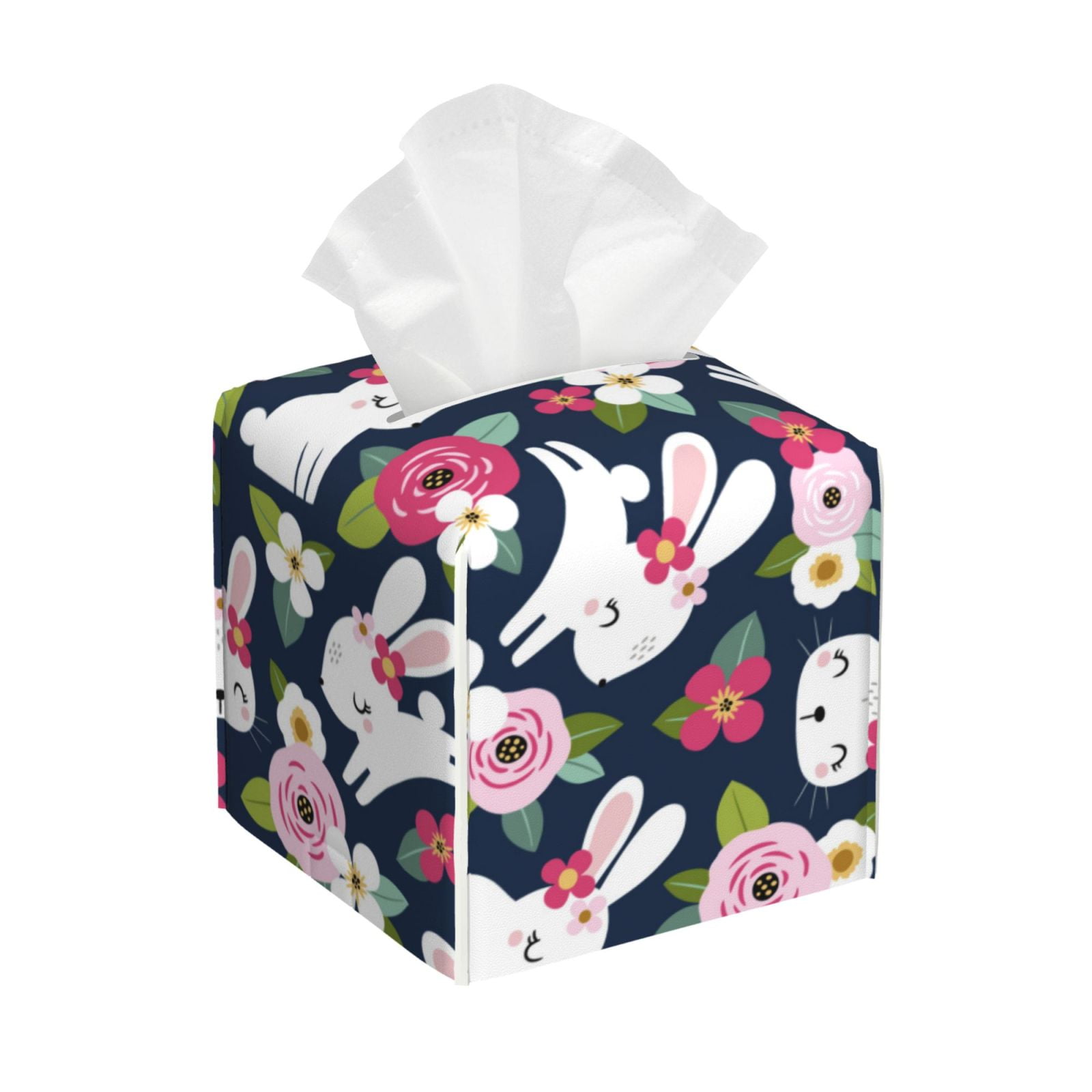 Gukieu Rabbit And Rose Print Leather Tissue Box, PVC Waterproof Velcro ...