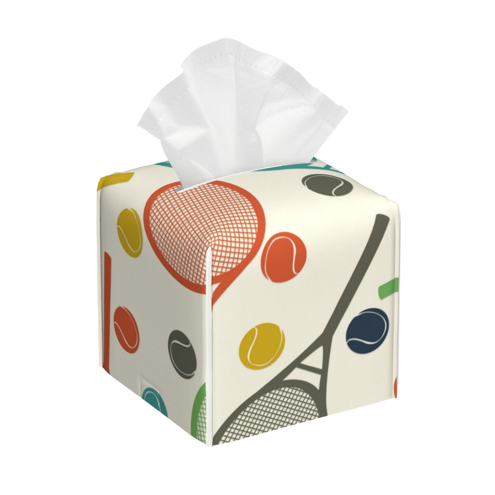 Gukieu Racket and Tennis Ball Print Leather Tissue Box, PVC Waterproof ...