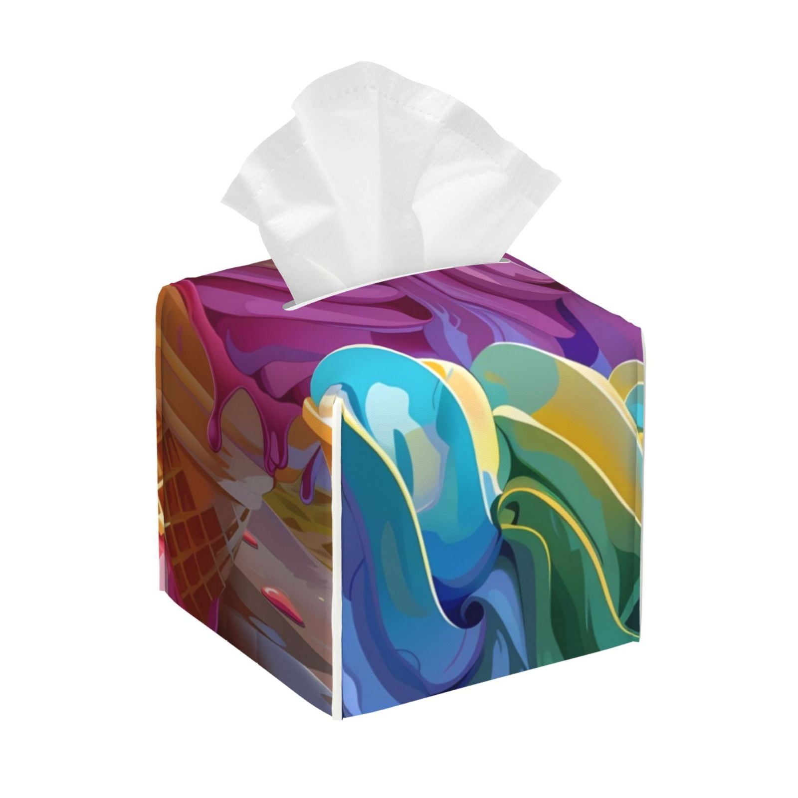 Gukieu Rainbow Melting Ice Cream Print Leather Tissue Box, PVC ...
