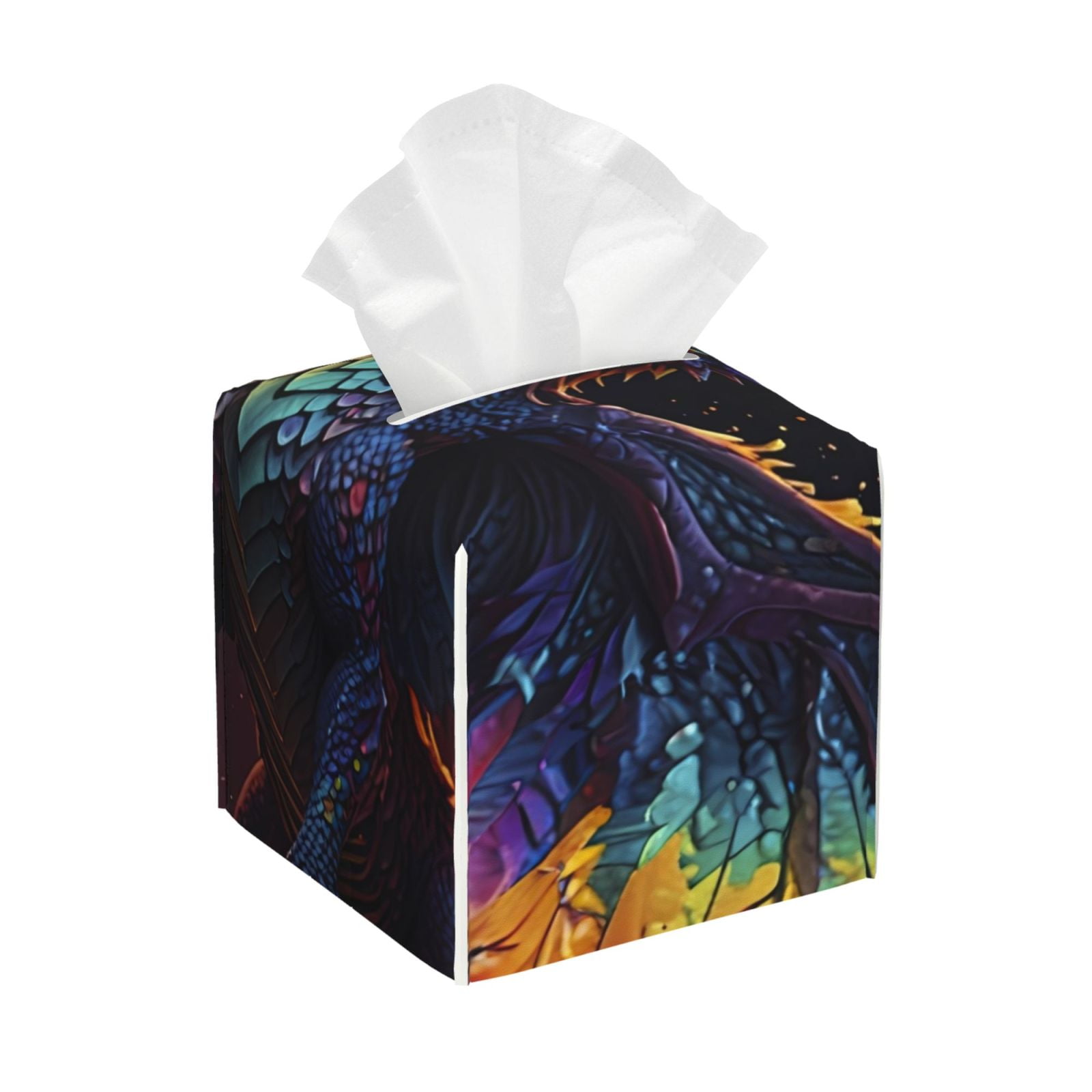 Gukieu Rainbow Wings Majestic Dragon Print Leather Tissue Box, PVC ...