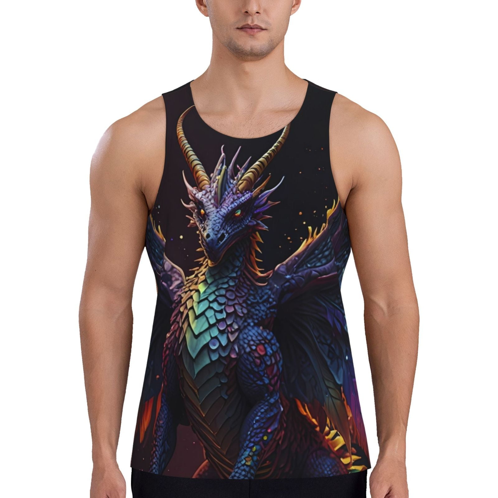 Gukieu Rainbow Wings Majestic Dragon Print Men's Quick Dry Fitness Vest ...