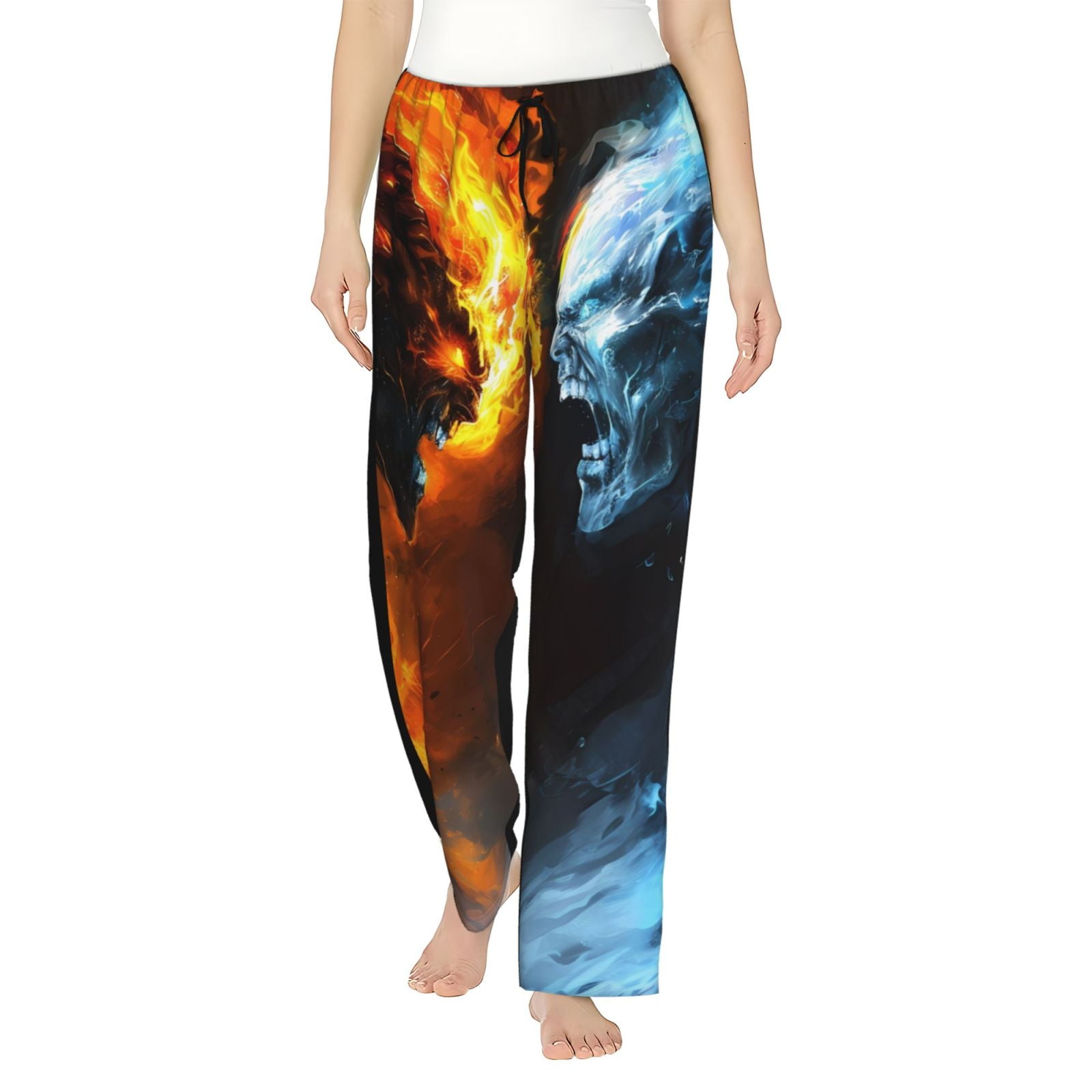 Gukieu Red And Blue Fire Skull Warrior Print Women's Home Trousers ...