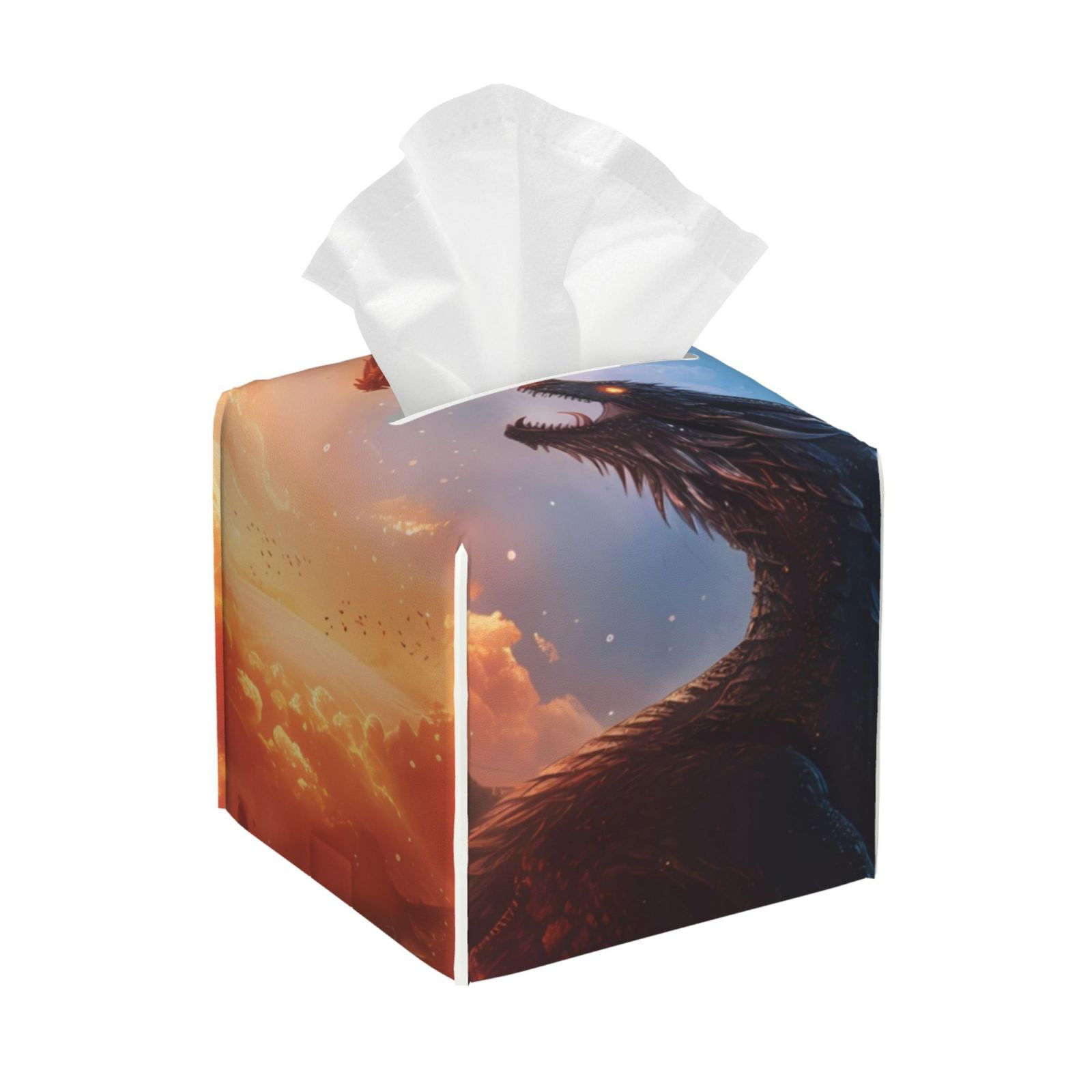 Gukieu Red And Blue Fire Cloud Dragon Print Leather Tissue Box, PVC ...