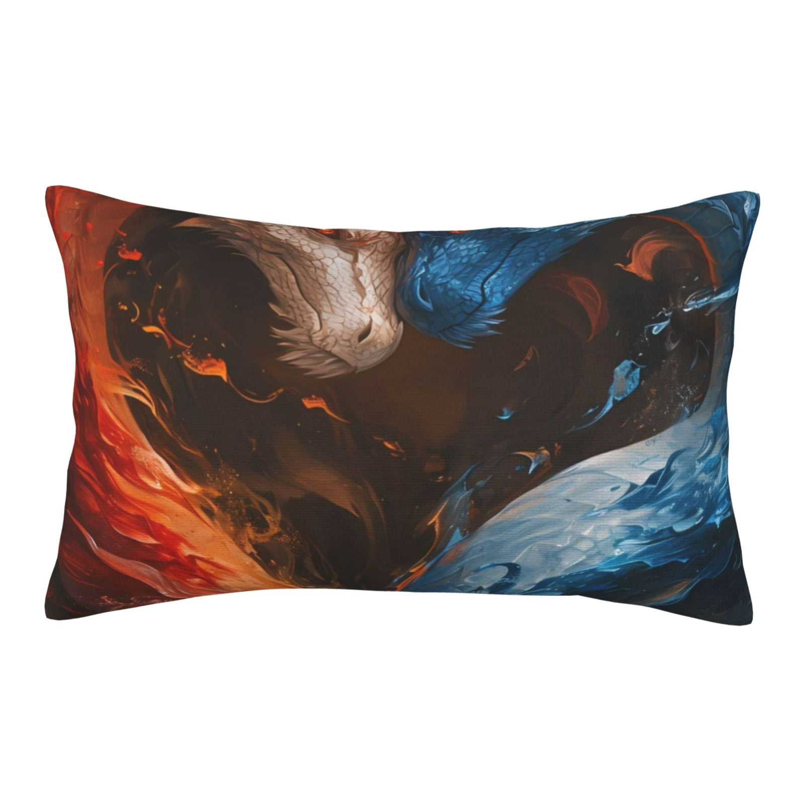 Gukieu Red And Blue Fire Dragon F Print Plush Pillow Cover, Hidden ...