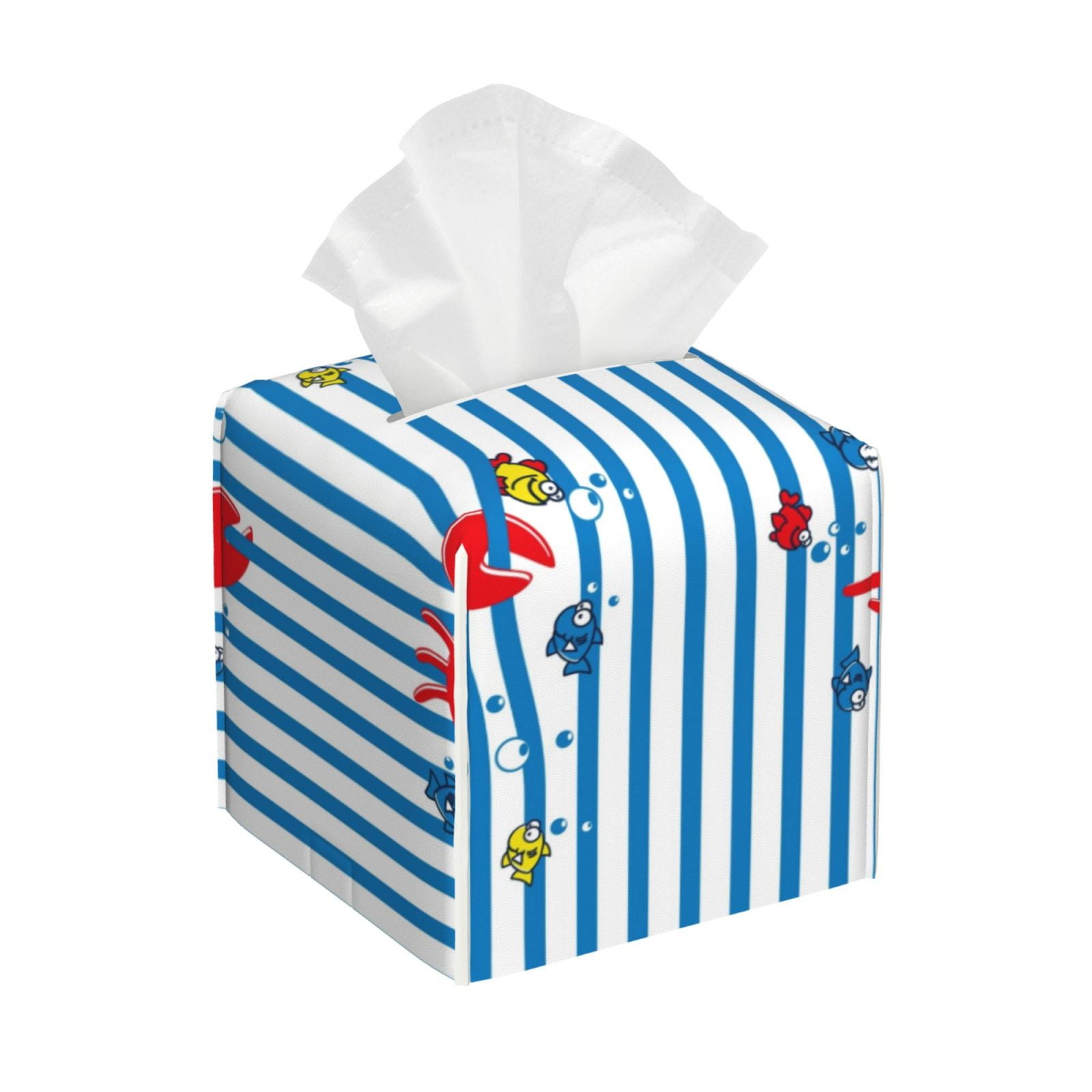 Gukieu Red Funny Crab on Blue Stripe Print Leather Tissue Box, PVC ...