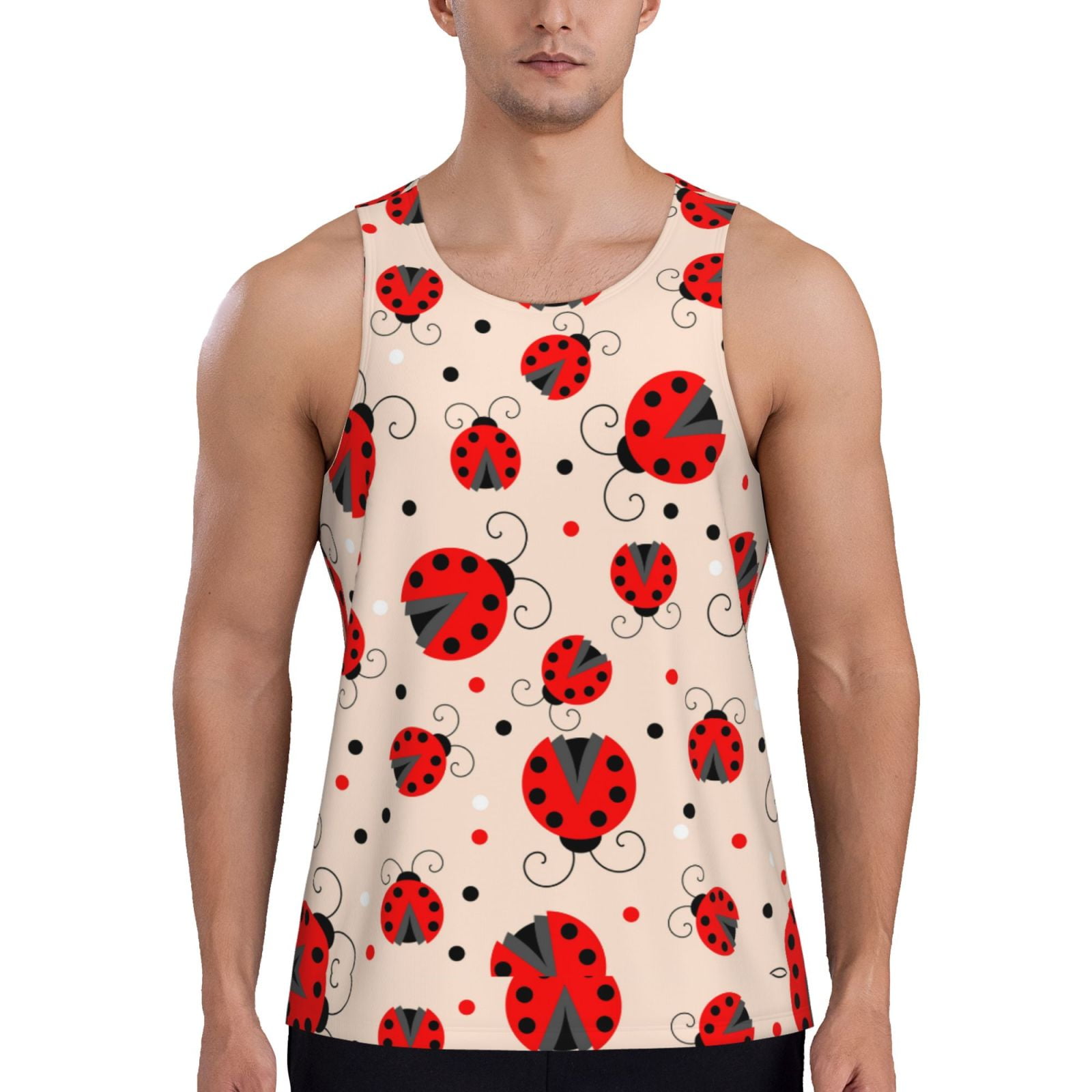 Gukieu Red Ladybug Print Men's Quick Dry Fitness Vest, Round Neck ...