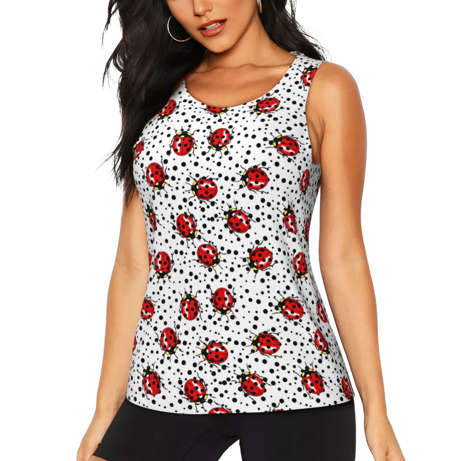 Gukieu Red Ladybugs On Black Dotted Print Women's Quick-drying Fitness ...