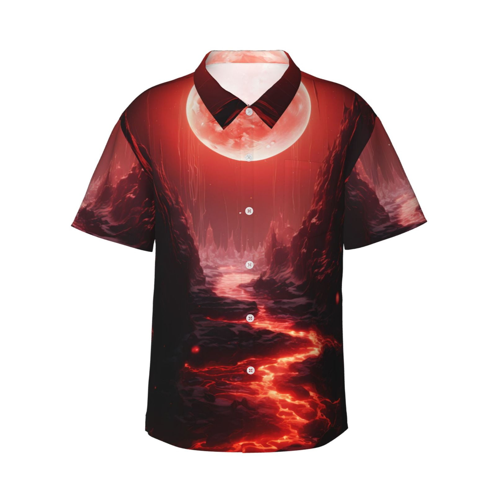 Gukieu Red Moon Lava Print Men's Short-sleeved Shirts, Button-down ...
