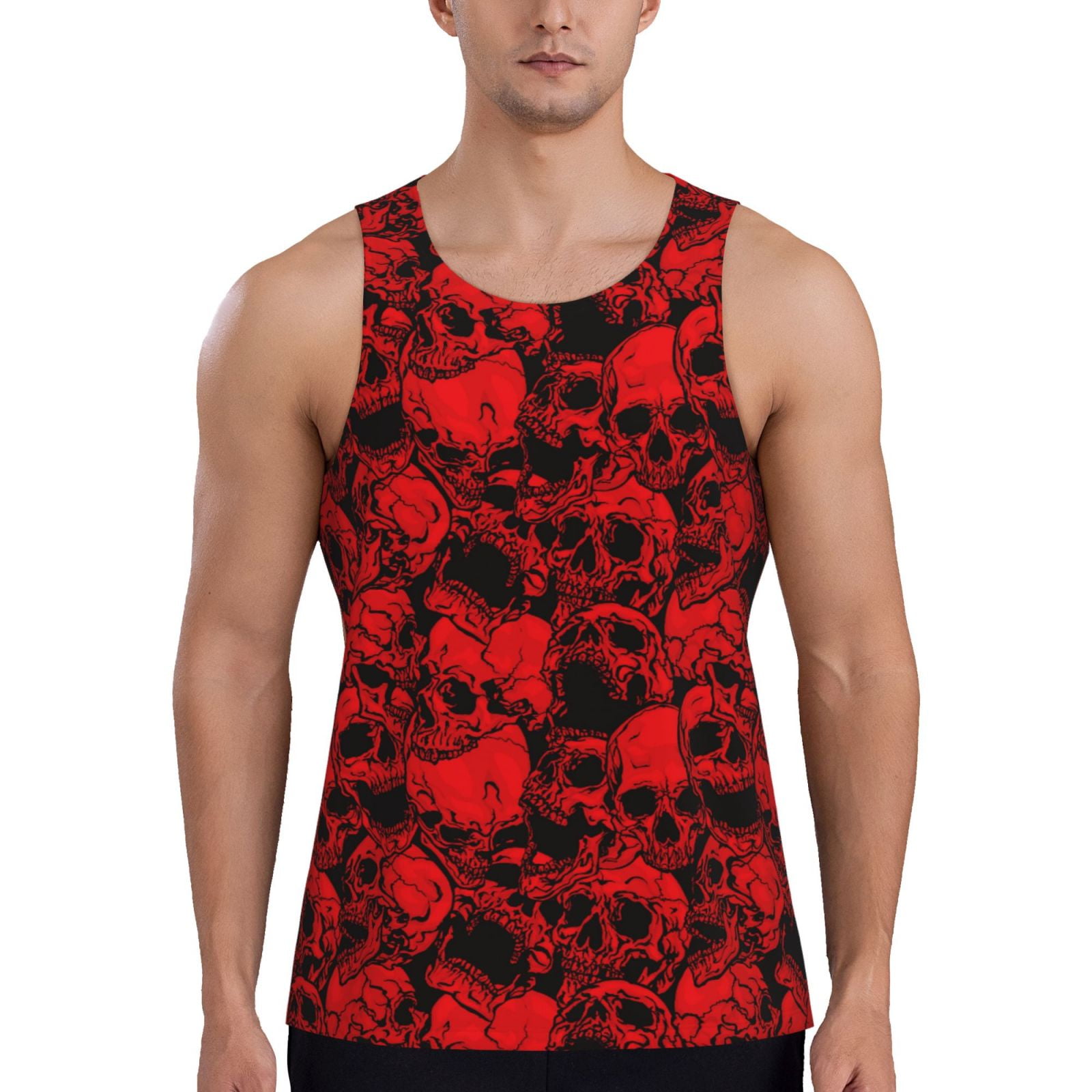 Gukieu Red Skulls 3 Print Men's Quick Dry Fitness Vest, Round Neck ...