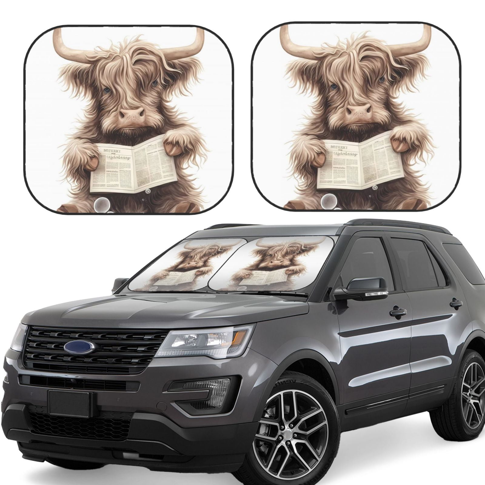 Gukieu Relaxed Cute Cow Reading Print Car Windshield Sun Visor ...