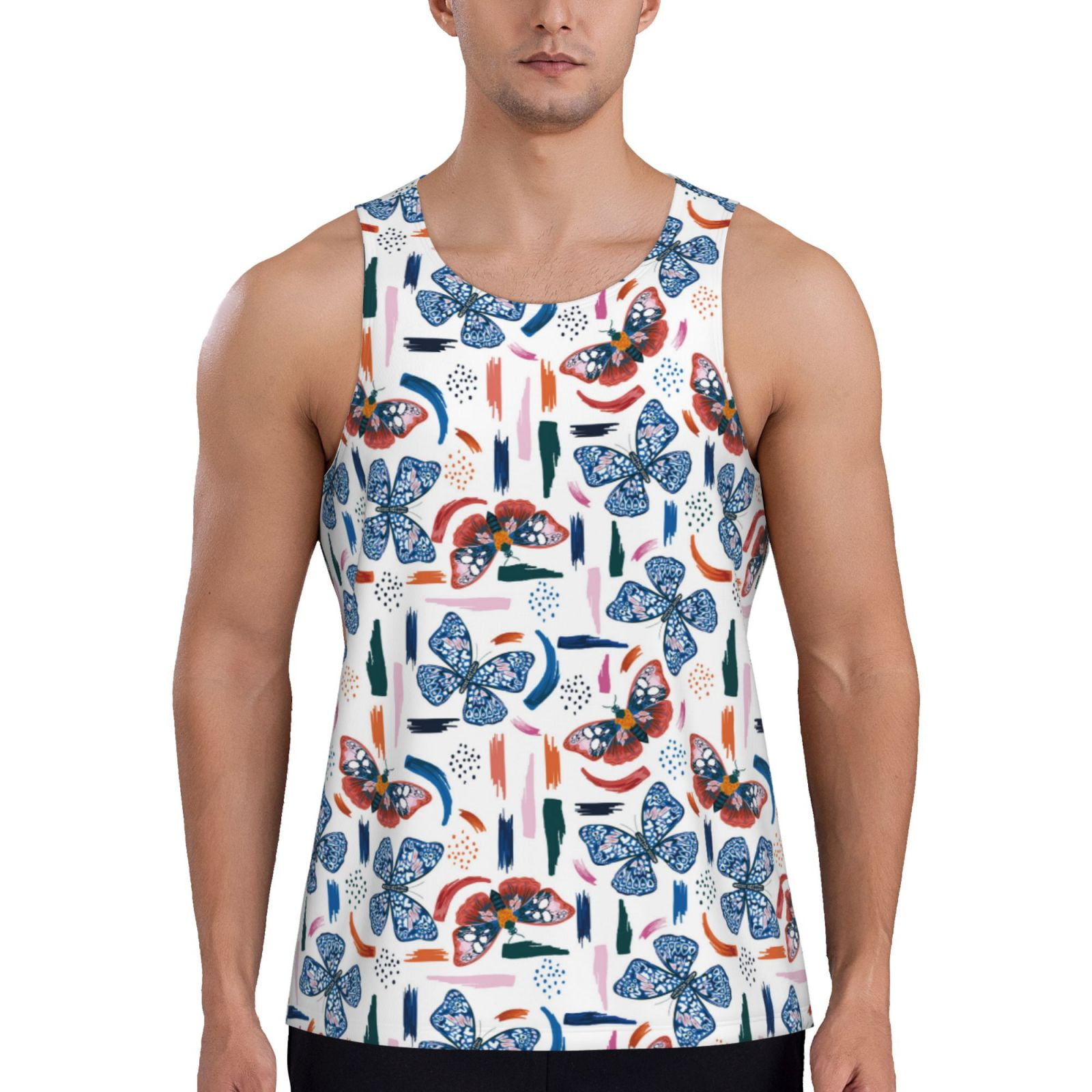 Gukieu Retro Butterfly Print Men's Quick Dry Fitness Vest, Round Neck ...