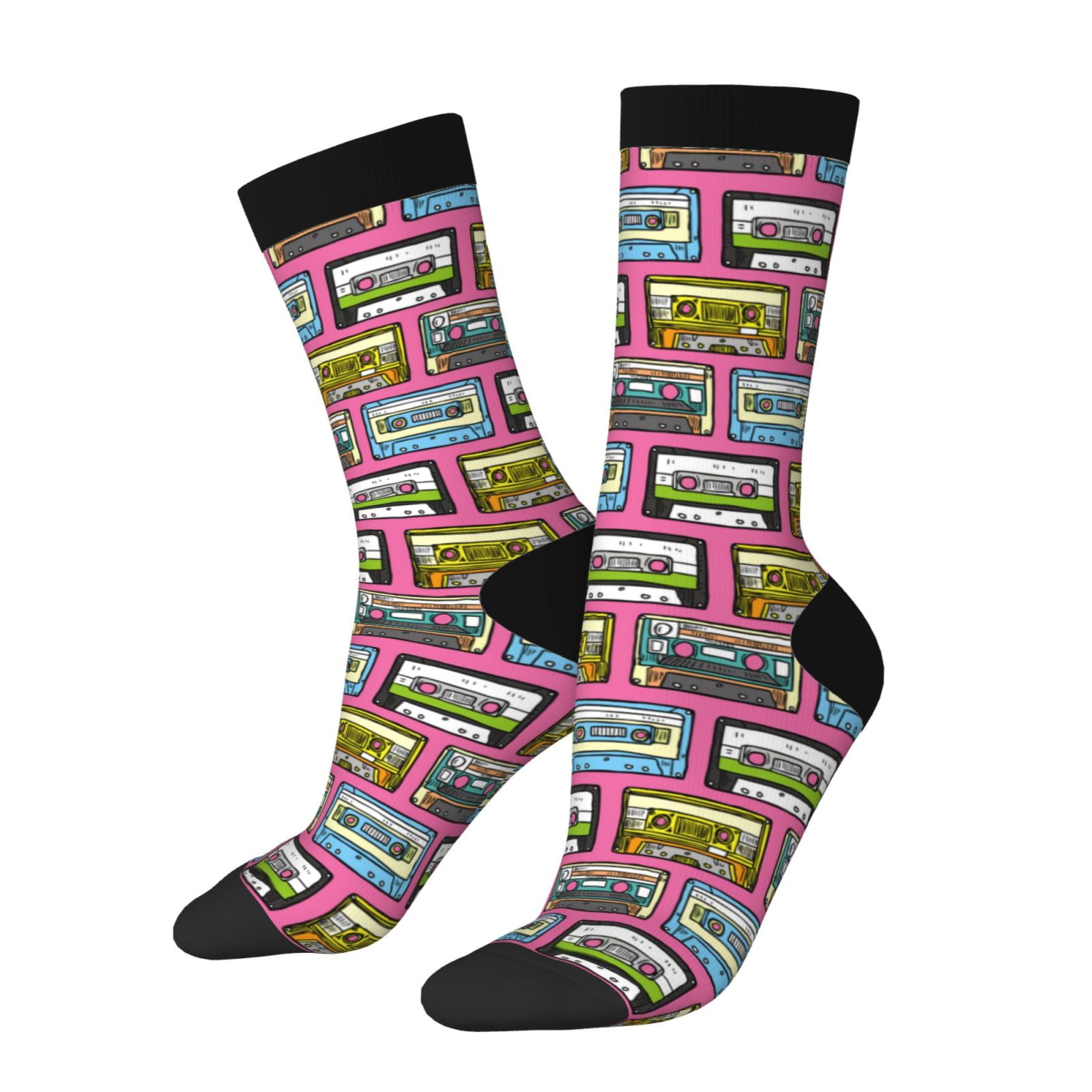 Gukieu Retro Cassette Print Contrast Color Mid-calf Socks, Sweat ...