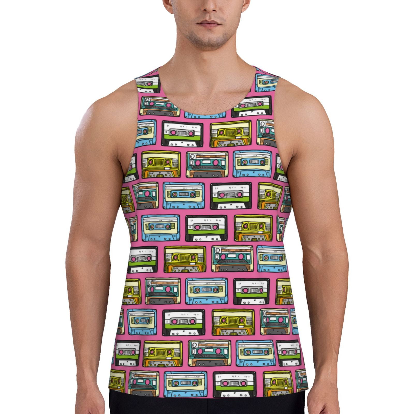 Gukieu Retro Cassette Print Men's Quick Dry Fitness Vest, Round Neck ...