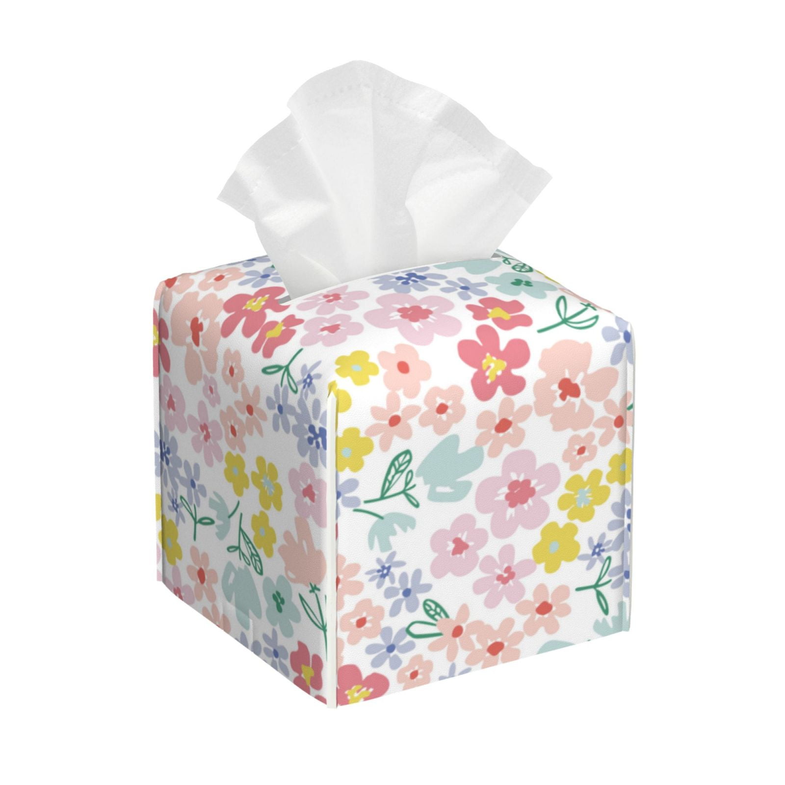 Gukieu Retro Floral Print Leather Tissue Box, PVC Waterproof Velcro ...