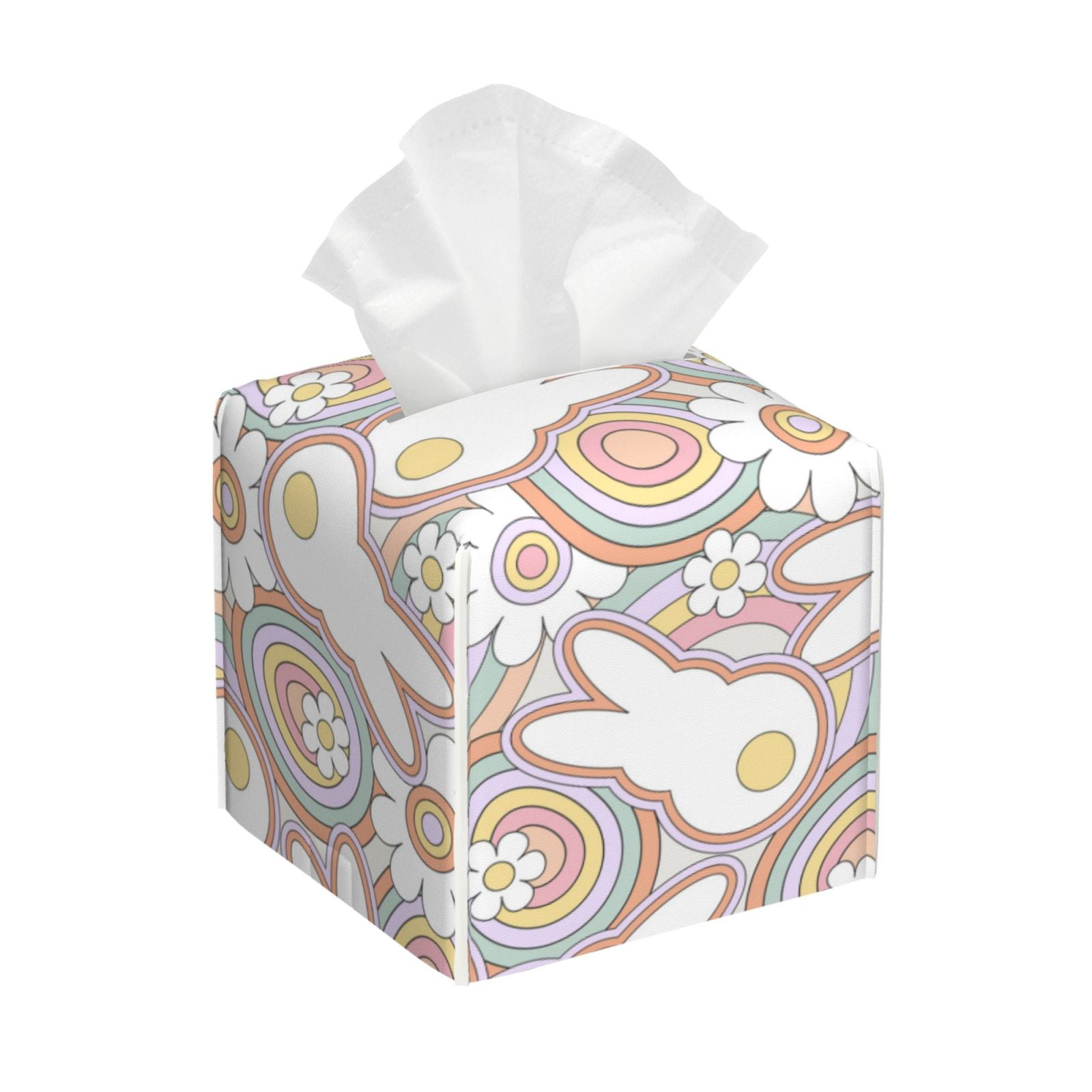Gukieu Retro Hippie Groovy Easter bunny Print Leather Tissue Box, PVC ...