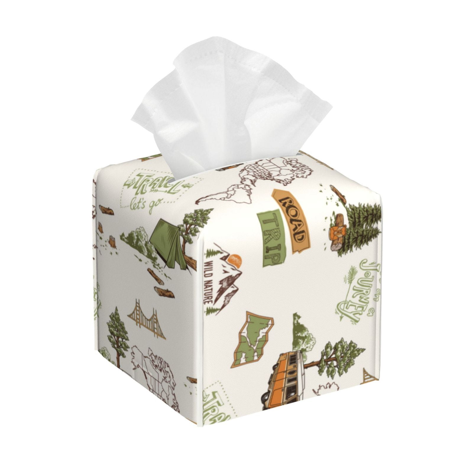 Gukieu Road Trip Print Leather Tissue Box, PVC Waterproof Velcro ...