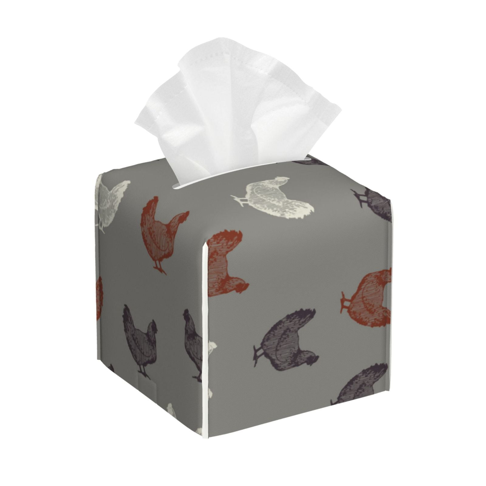 Gukieu Rooster Print Leather Tissue Box, PVC Waterproof Velcro Opening ...