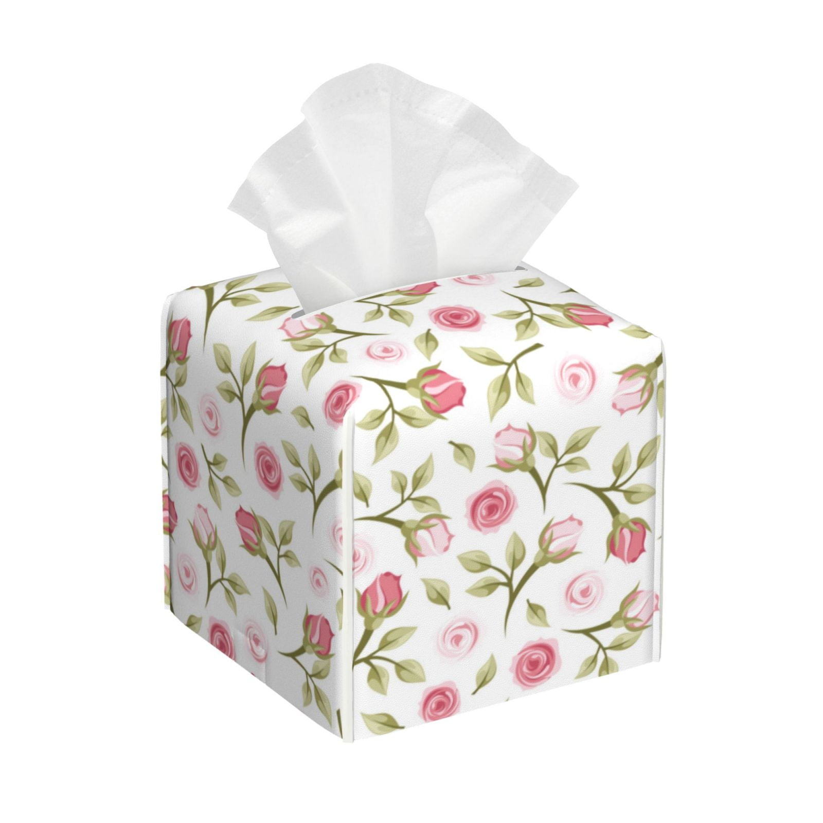 Gukieu Rose Flowers Print Leather Tissue Box, PVC Waterproof Velcro ...