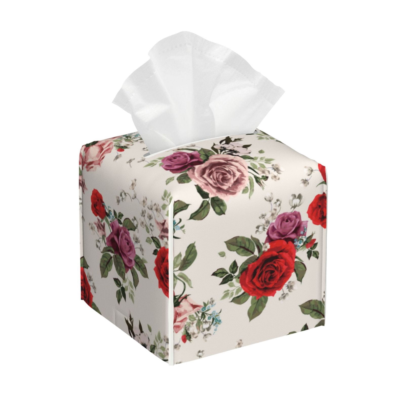 Gukieu Rose Flowers Print Leather Tissue Box, PVC Waterproof Velcro ...
