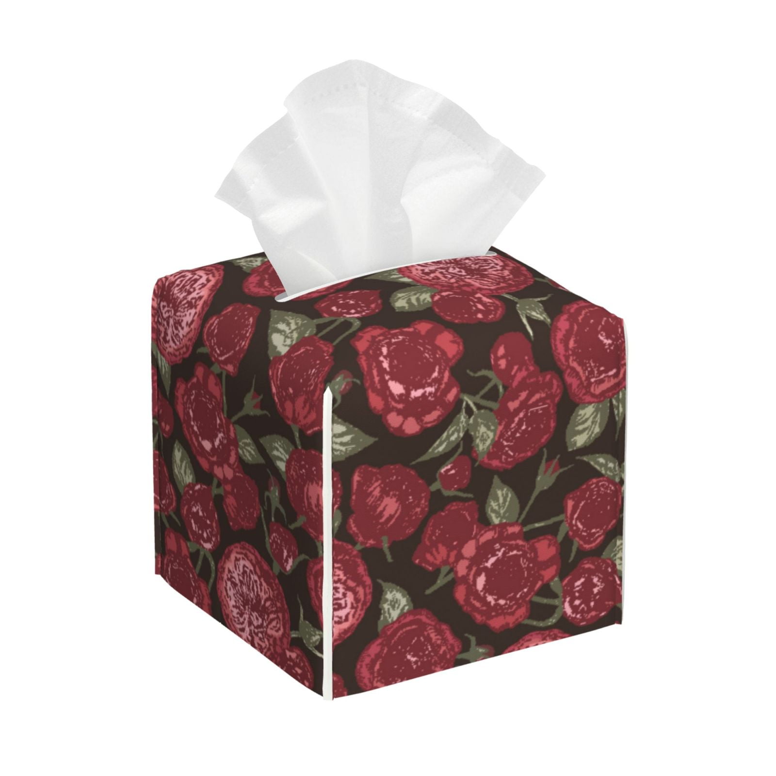 Gukieu Rose Flowers Print Leather Tissue Box, PVC Waterproof Velcro ...