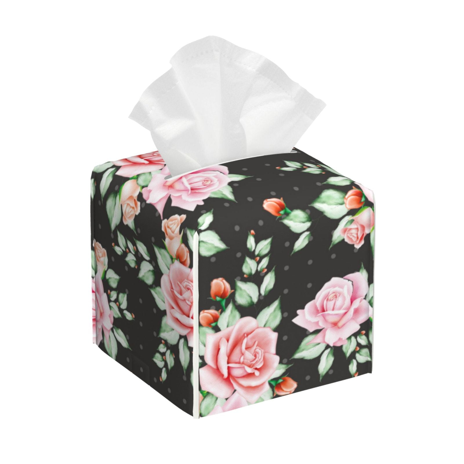 Gukieu Rose Flowers Print Leather Tissue Box, PVC Waterproof Velcro ...