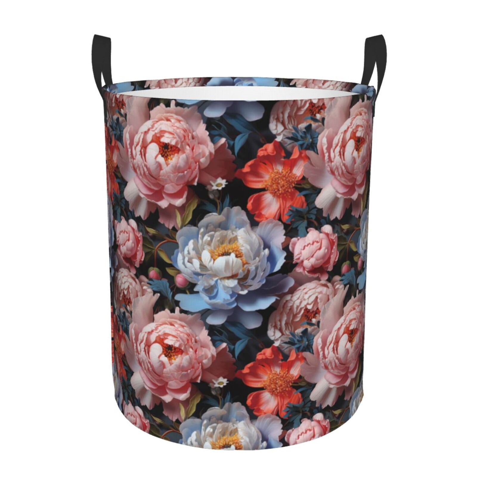 Gukieu Rose Flowers Print Round Dirty Clothes Bag, Waterproof Standing ...