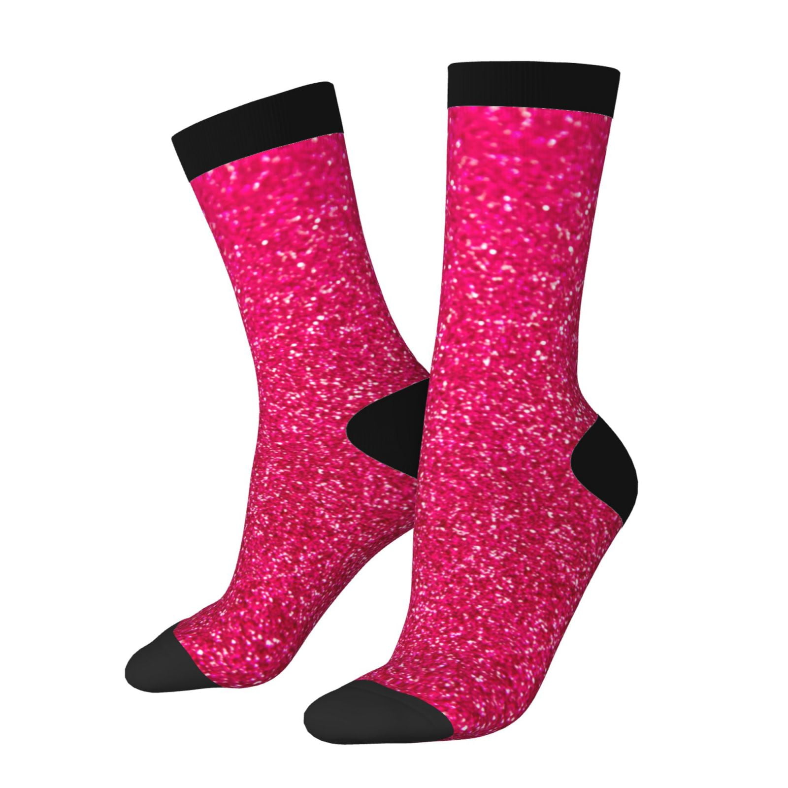 Gukieu Rose Red Glitter Print Contrast Color Mid-calf Socks, Sweat ...