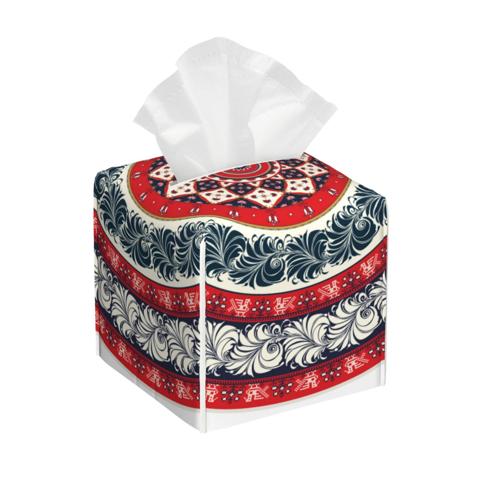 Gukieu Round Design Print Leather Tissue Box, PVC Waterproof Velcro ...