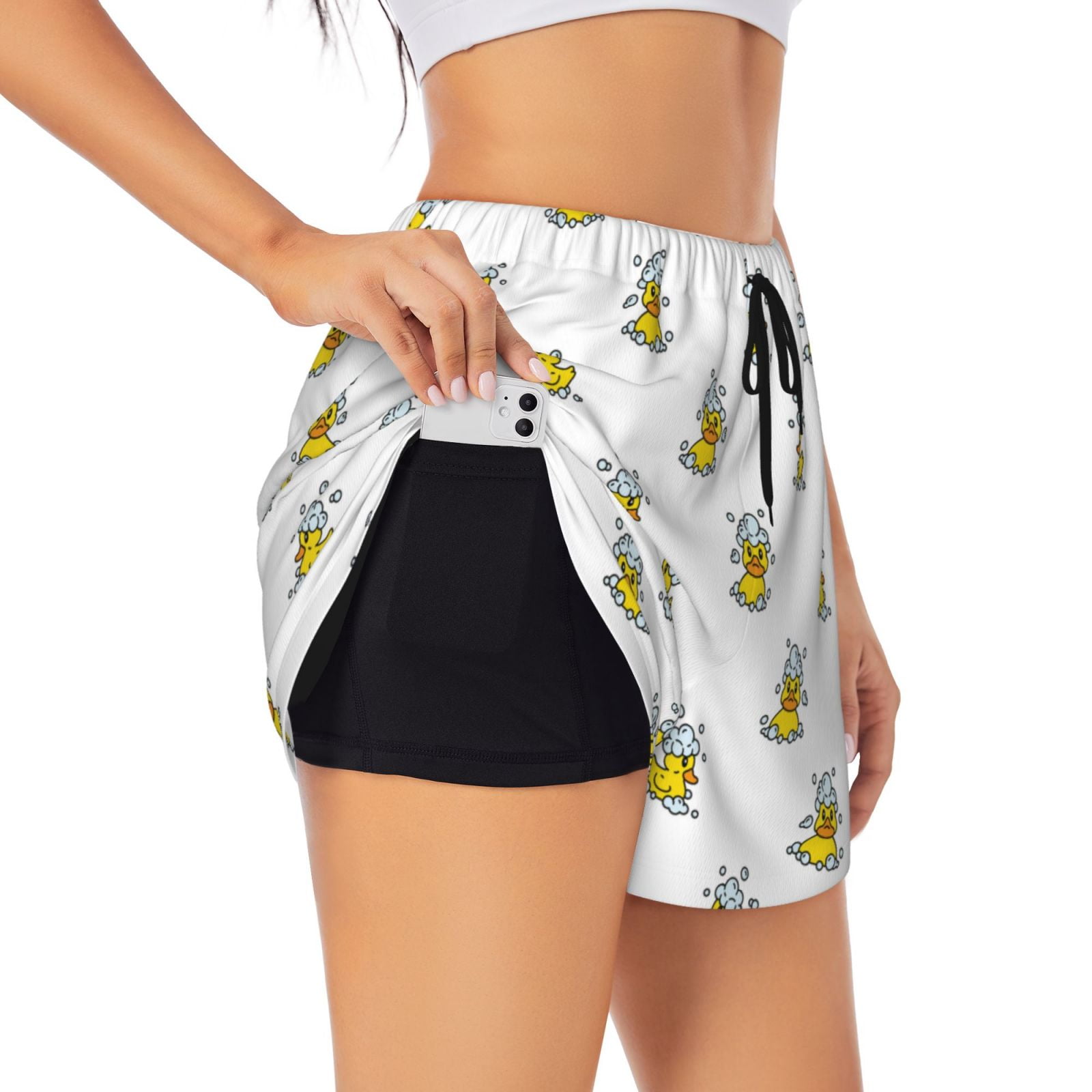 Gukieu Rubber Duck Showe Print Women's Sports Shorts with Drawstring ...