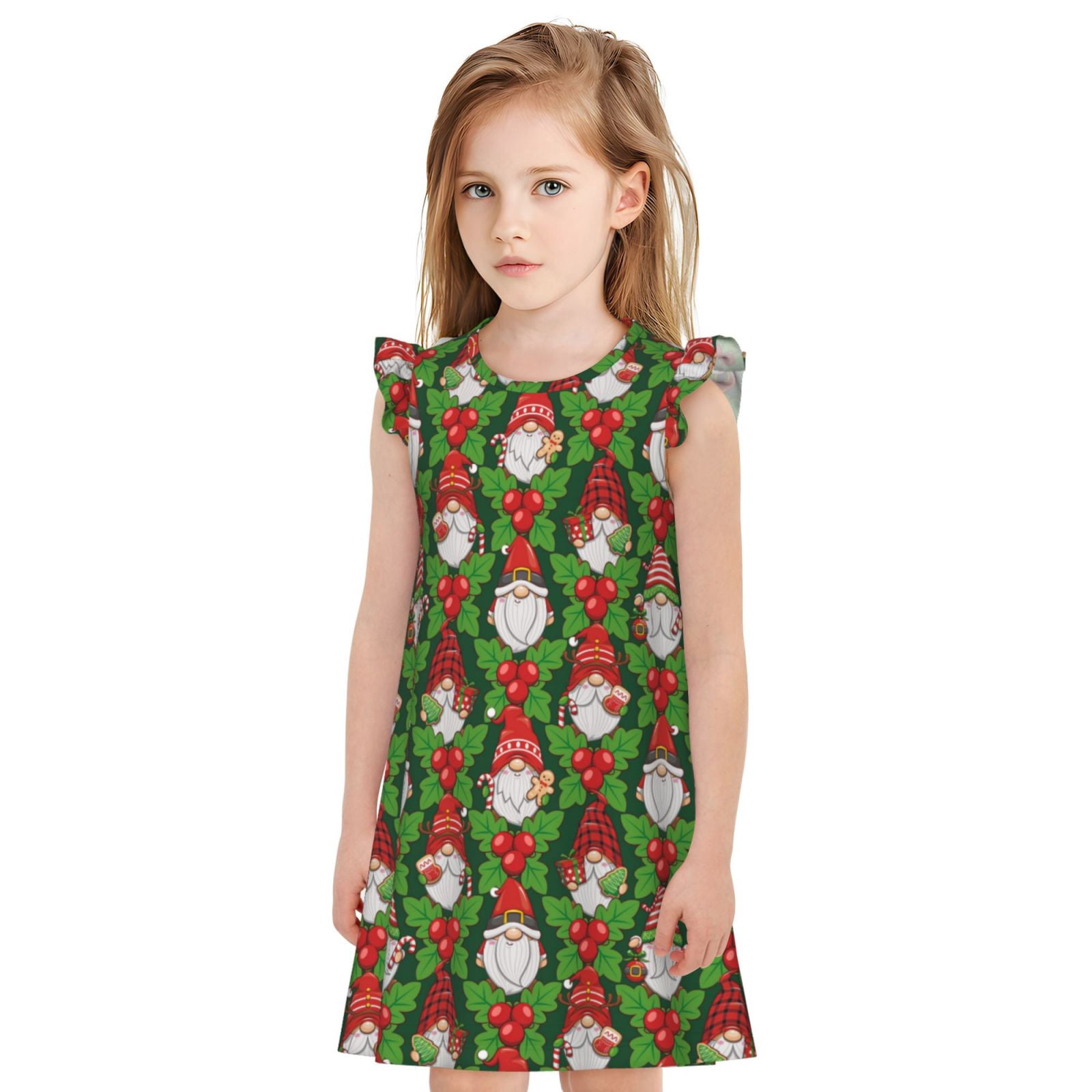 Gukieu Santa Claus And Gnomes Print Girls' Flying Sleeves Nightdress ...