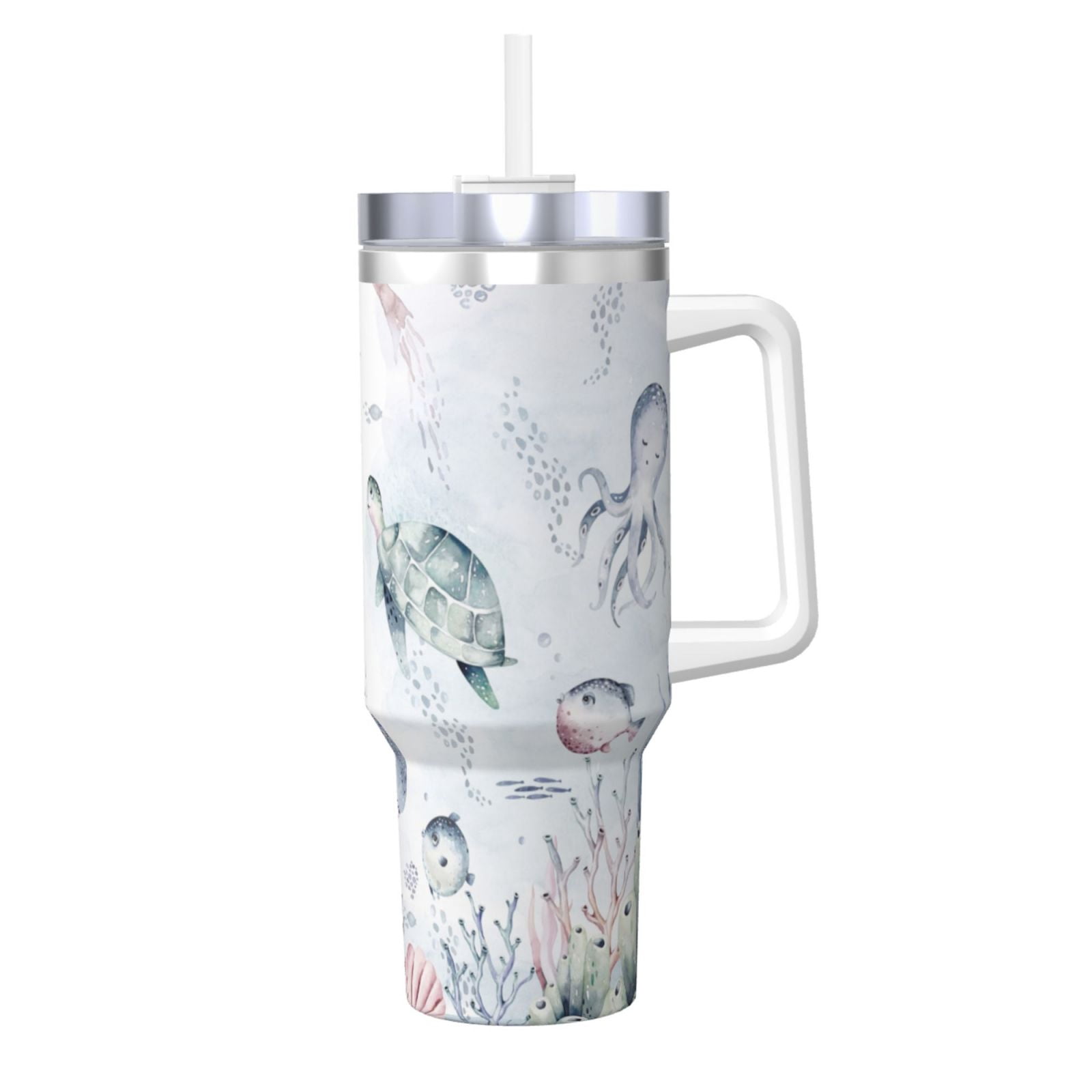 Gukieu Sea Animals Print 40OZ Ice Cup, Stainless Steel Vacuum Kettle ...